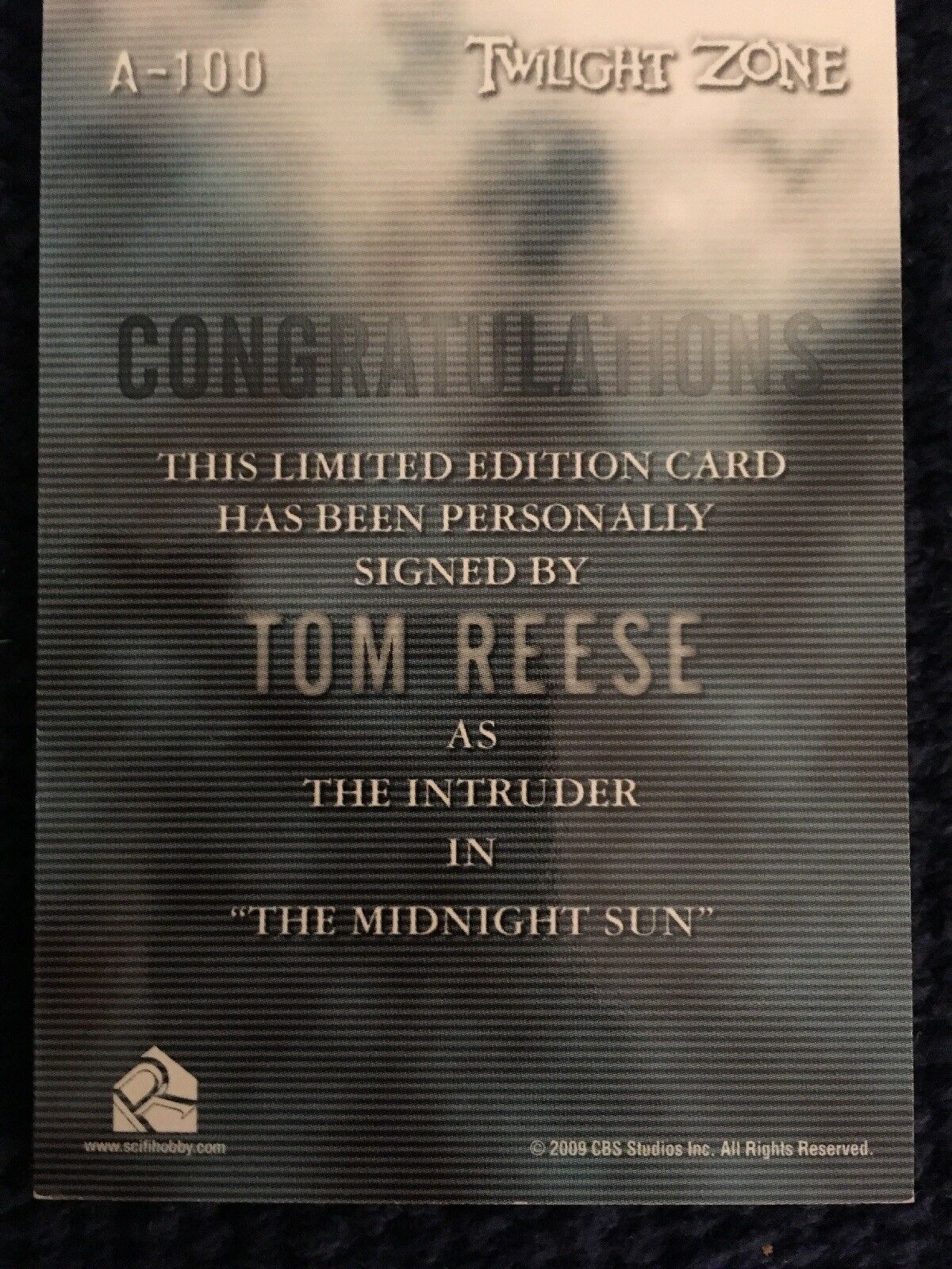 TWILIGHT ZONE THE COMPLETE 50TH A100 TOM REESE THE INTRUDER AUTOGRAPH ...