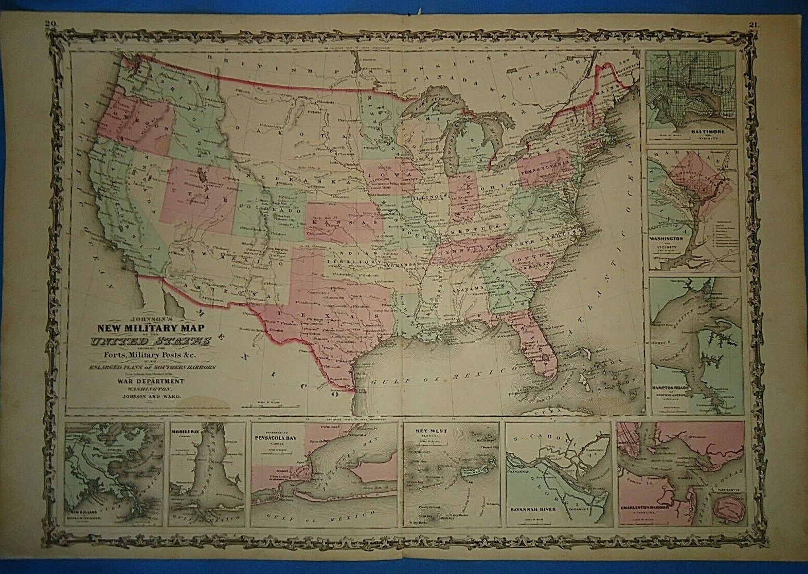 Vintage Circa 1860 ' S UNITED STATES TERRITORIES MAP Old Antique A ...