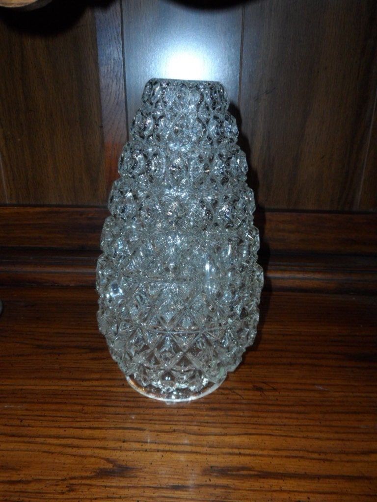 VINTAGE HEAVY PINEAPPLE TORPEDO CUT GLASS LIGHT LAMP SHADE GLOBE 10. 50 ...