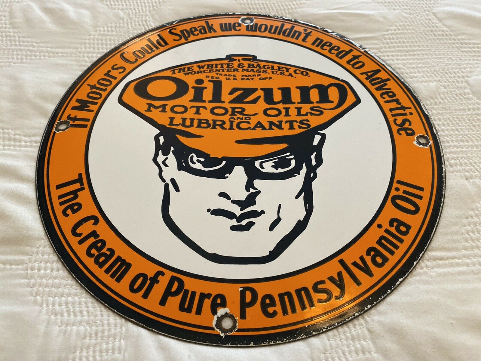 VINTAGE OILZUM MOTOR OIL PORCELAIN SIGN, SERVICE GAS STATION PUMP PLATE ...