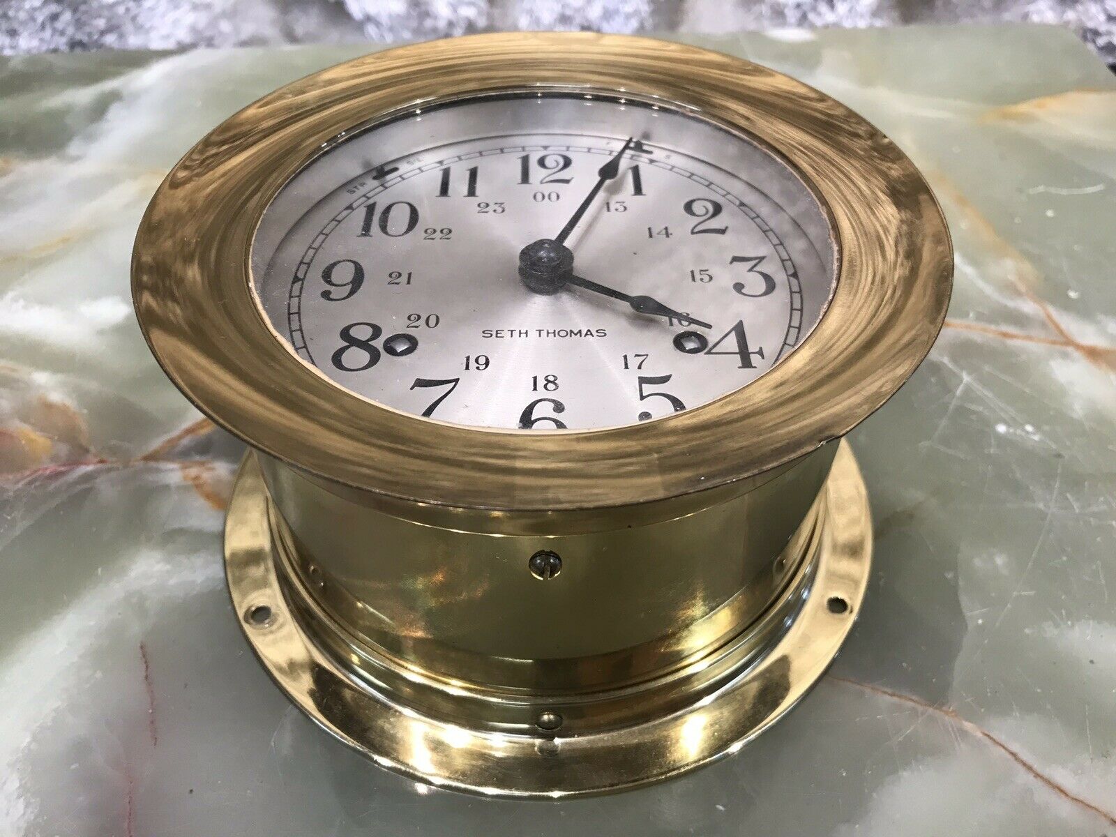 VINTAGE USA SETH THOMAS HEAVY BRASS 7 JEWELS SHIP’S BELL STRIKING CLOCK ...