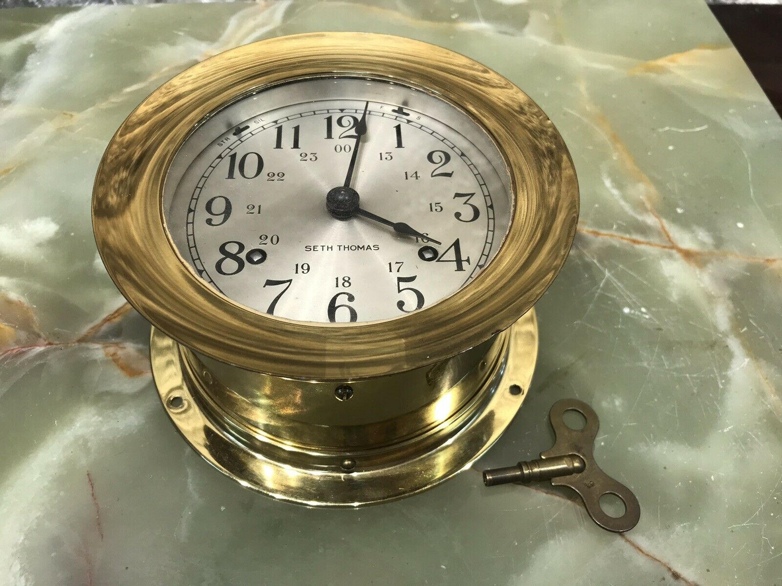 VINTAGE USA SETH THOMAS HEAVY BRASS 7 JEWELS SHIP’S BELL STRIKING CLOCK ...