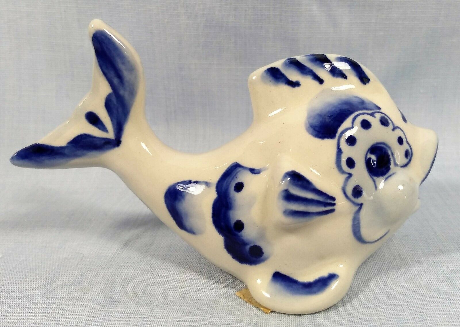 Vintage Studio Of Gzhel Russian Delft Pottery Blue White Figurine Fish ...