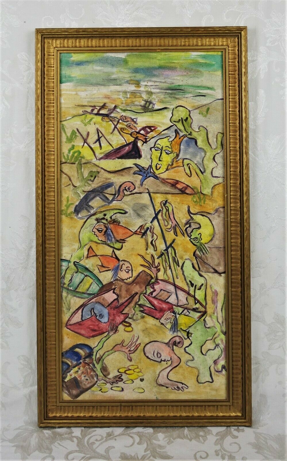 Vintage 1950 ' S Mid Century Modern Art Abstract Oil Painting Framed ...