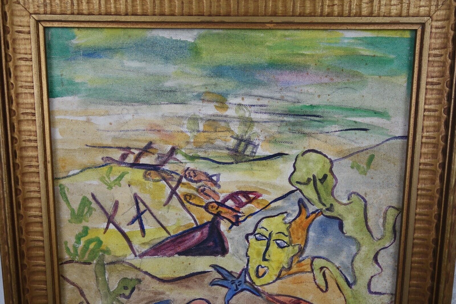Vintage 1950 ' S Mid Century Modern Art Abstract Oil Painting Framed ...
