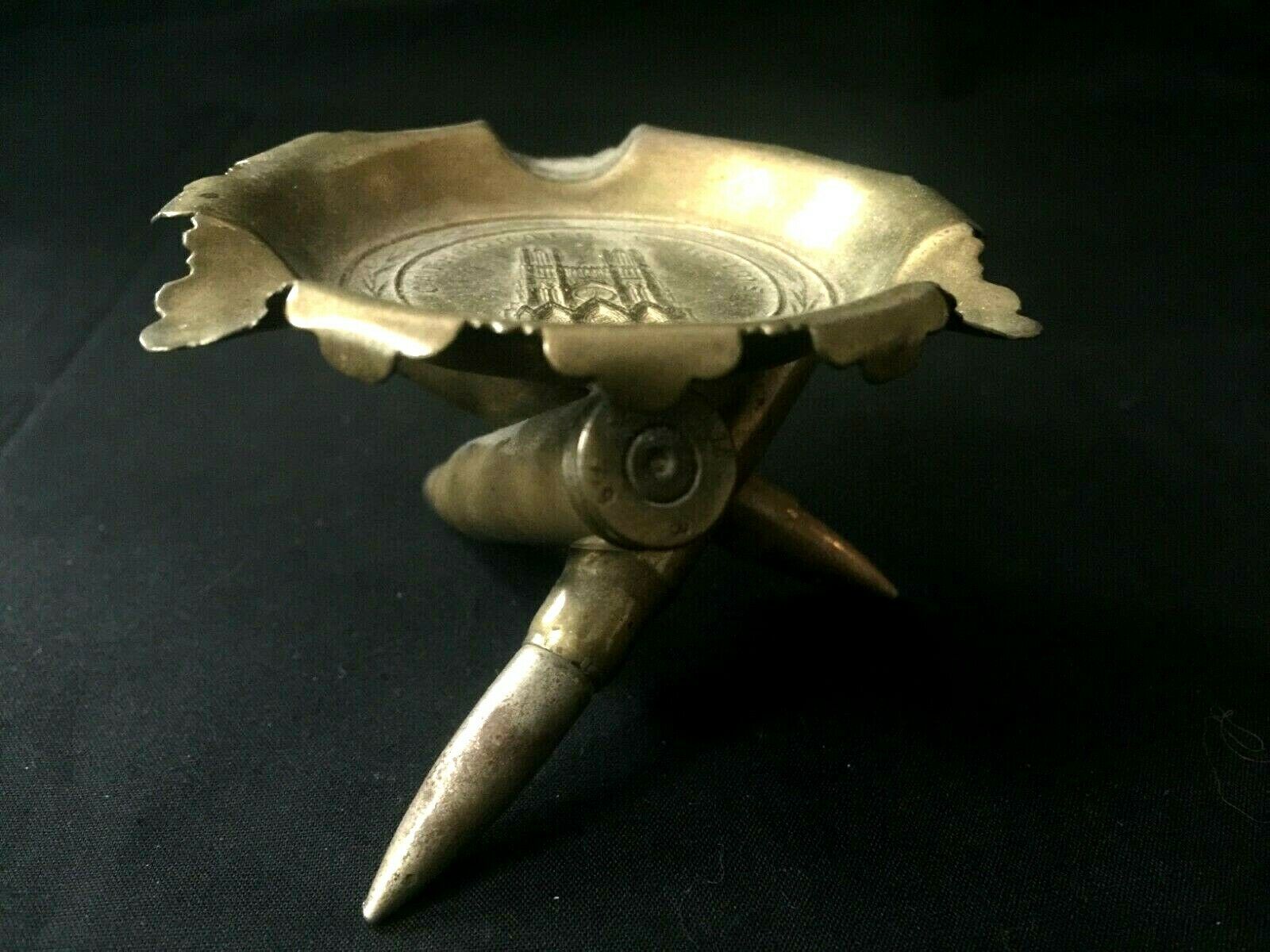 WWI Brass Trench Art Cathedrale De Reims Ashtray On Three Artillery ...