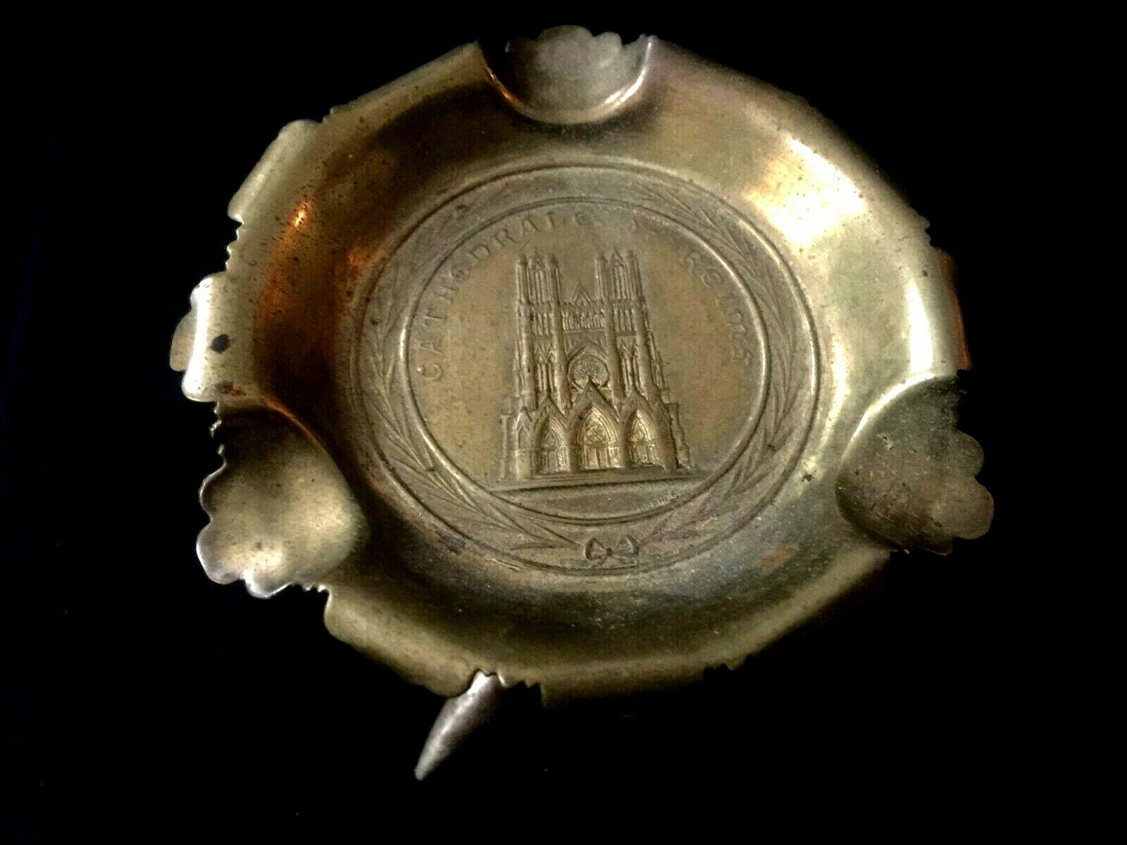WWI Brass Trench Art Cathedrale De Reims Ashtray On Three Artillery ...