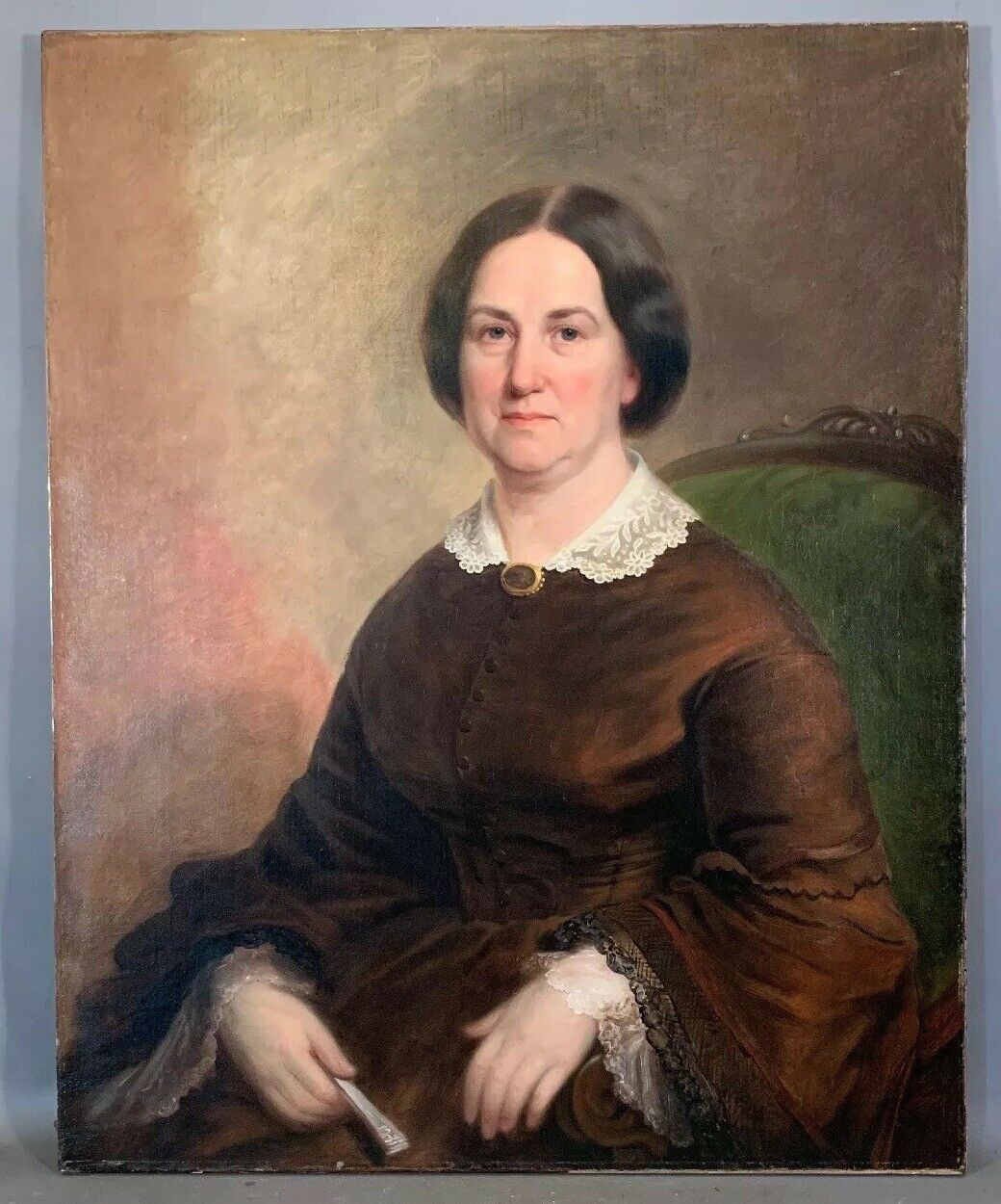 LG 19thC Antique VICTORIAN Era LADY PORTRAIT Old YORK ESTATE Oil ...