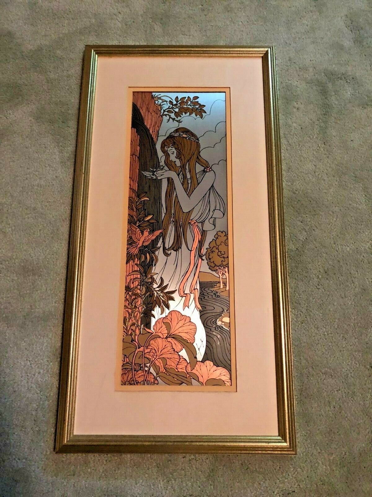 Art Nouveau Sterling Silver & 24k Gold On Copper Etching “Goddess Of ...