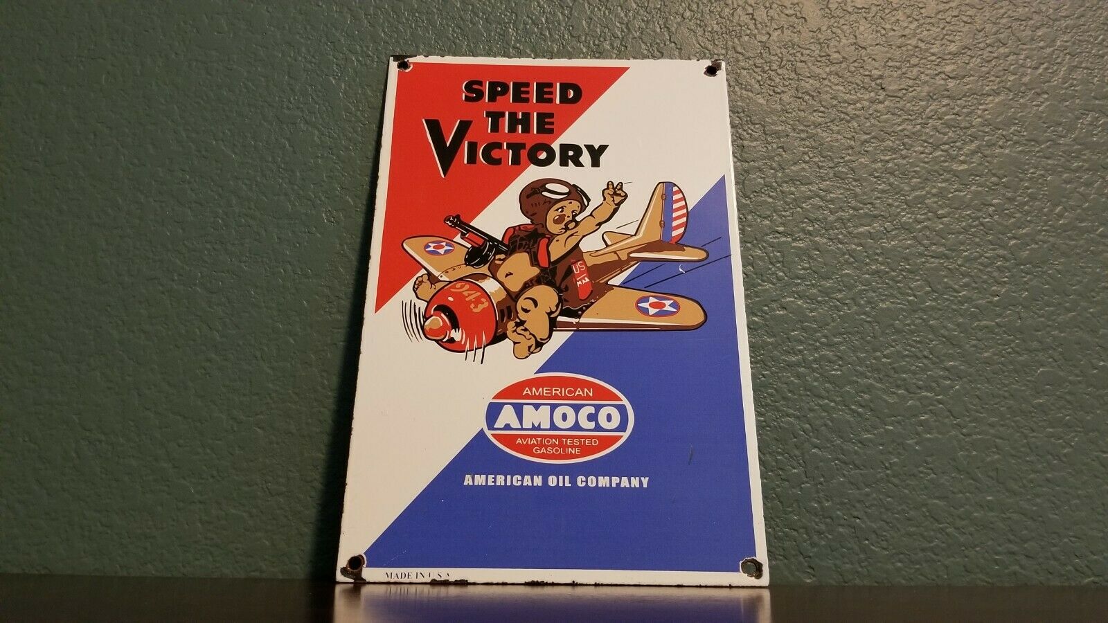 VINTAGE STANDARD AMERICAN GASOLINE PORCELAIN AMOCO GAS MILITARY SERVICE ...