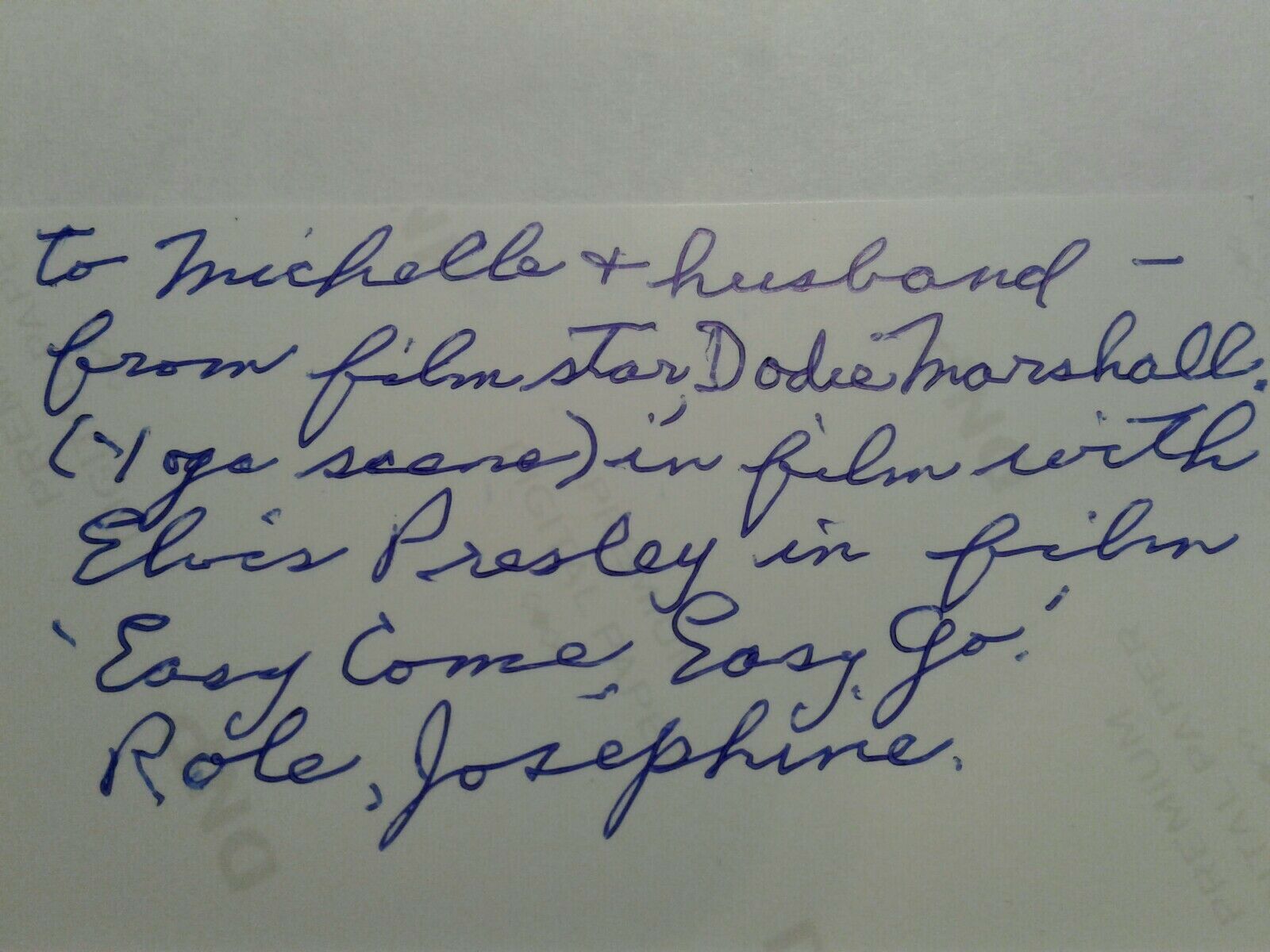DODIE MARSHALL Hand Signed ON THE BACK OF 4X6 Photo With ELVIS PRESLEY ...