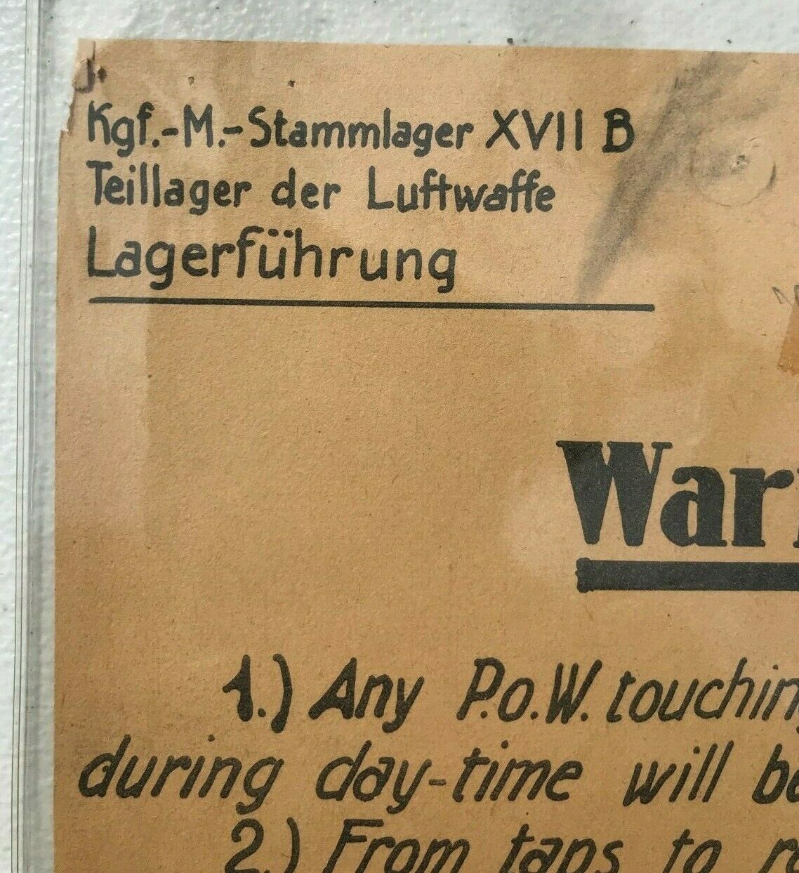 VERY RARE SIGNED GERMAN LUFTWAFFE POW PRISONER OF WAR WW2 WWII WARNING ...