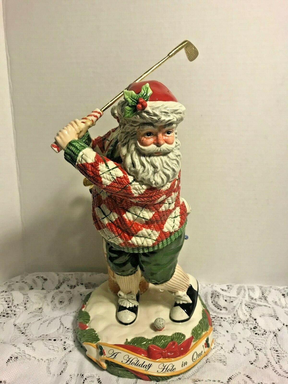 Fitz And Floyd Santa A Hole In One Christmas Figurine Golf Elves ...