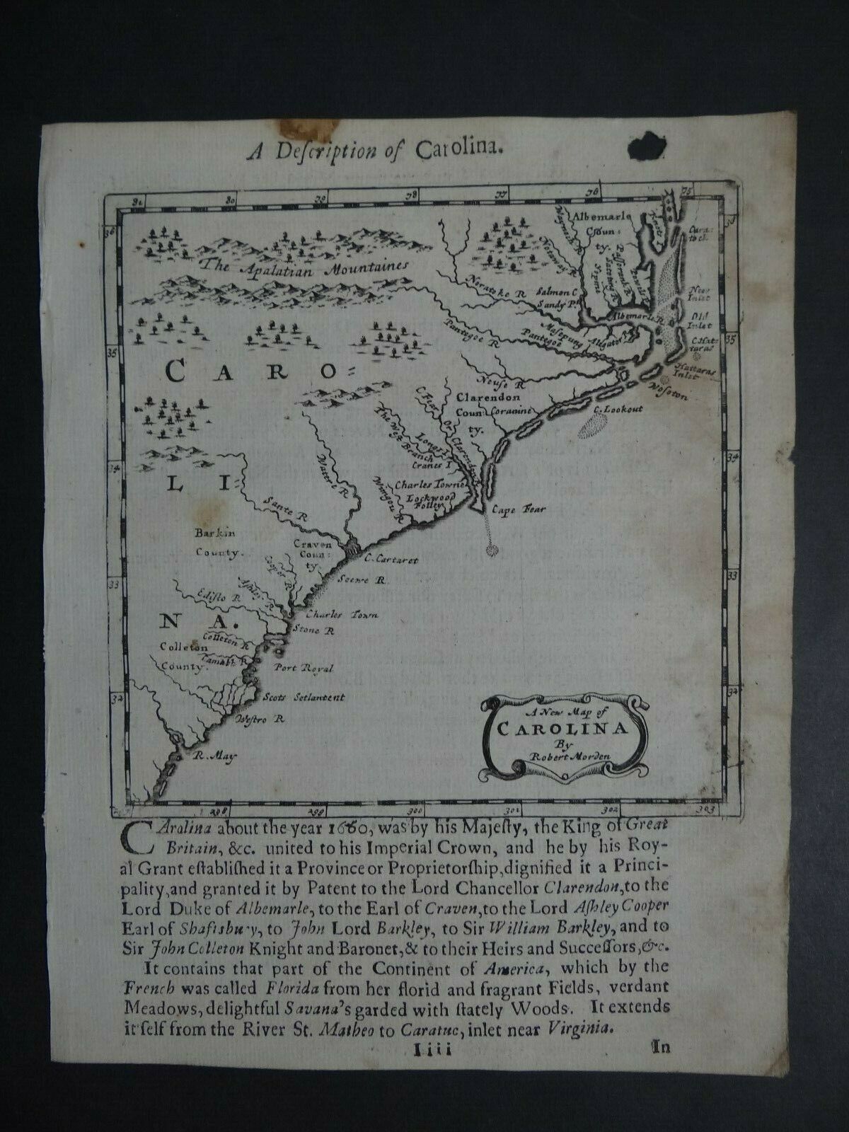 1688 Robert MORDEN Atlas Map CAROLINA - United States Of America ...