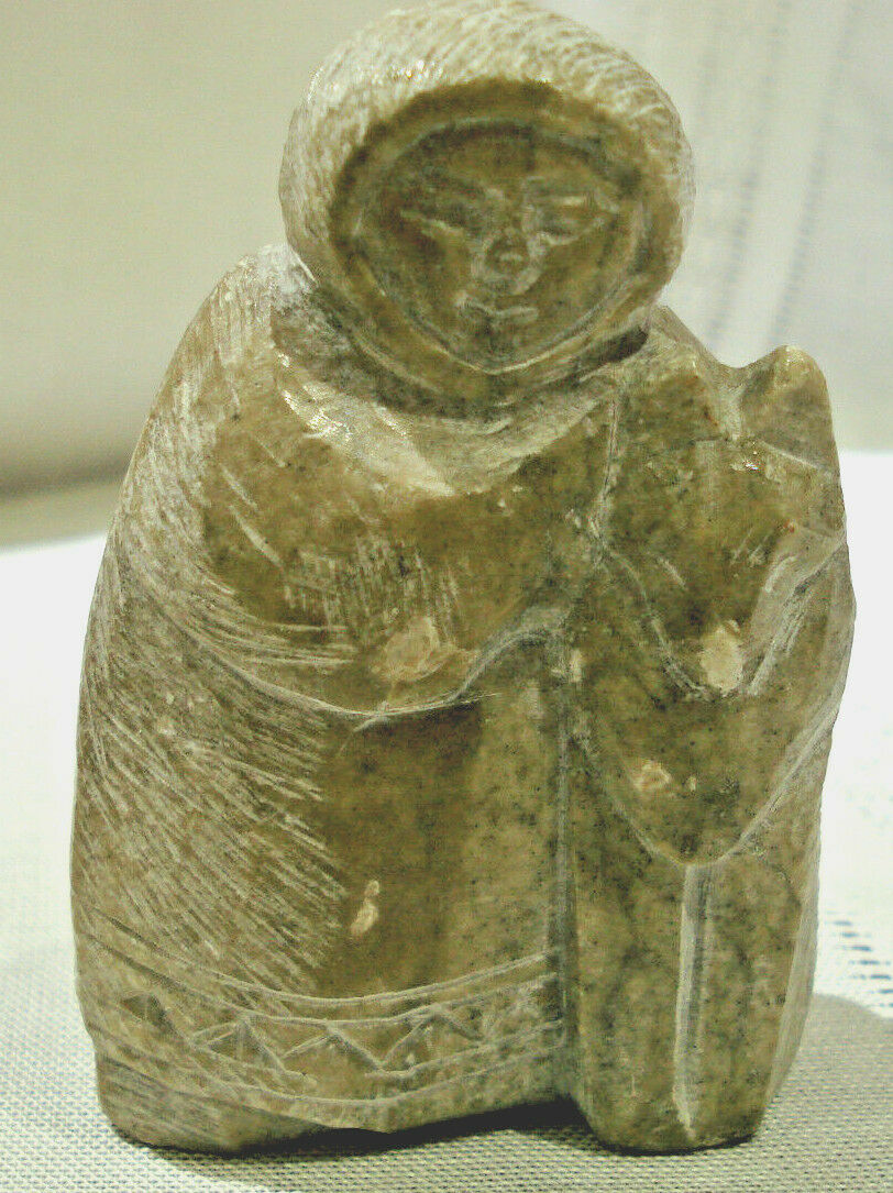 Inuit Eskimo SoapStone Carving Of A Man And Dog | #15669666