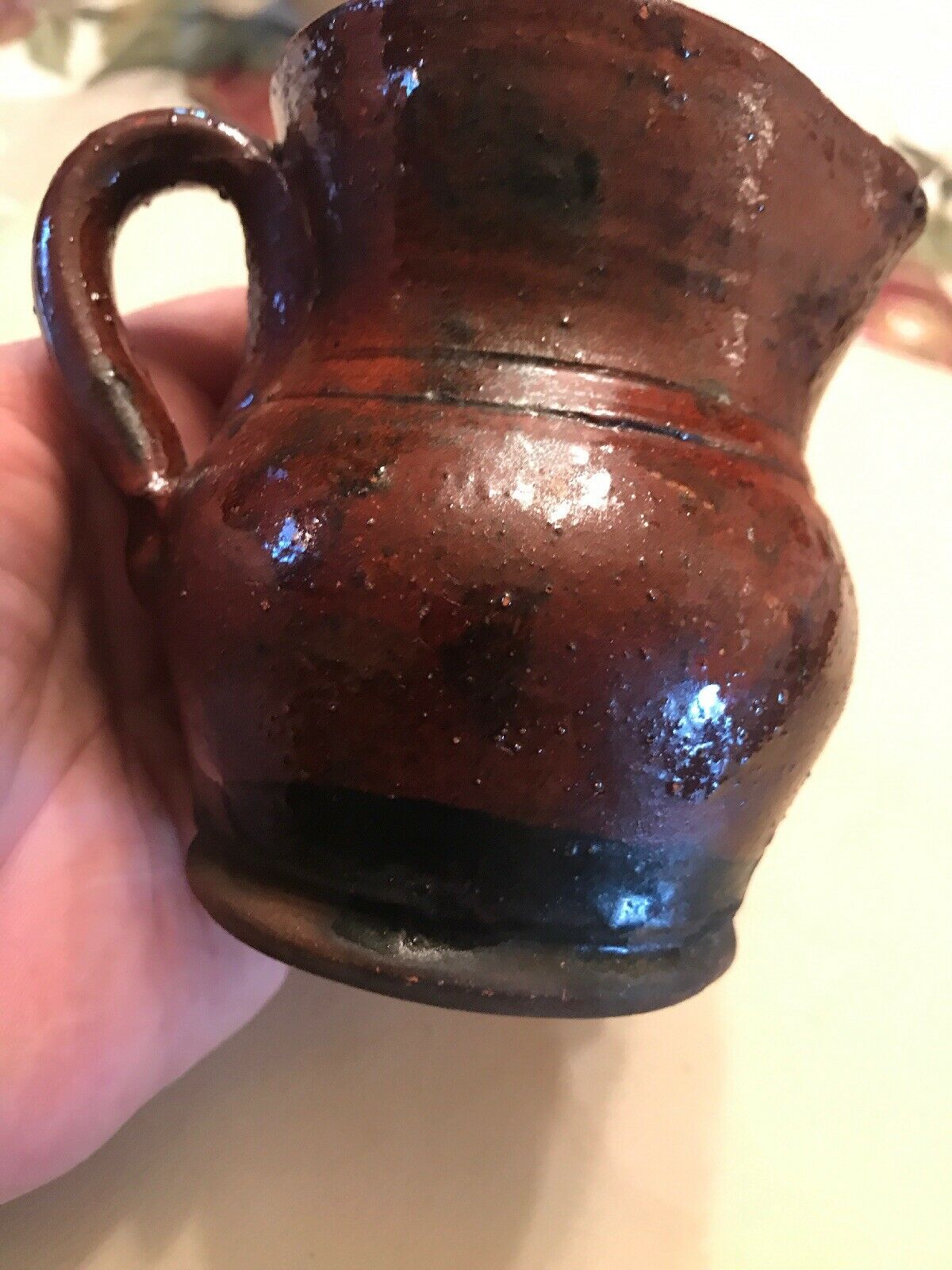 Rev War 18th Century Rare Small 3 1/2 Inch Size Redware Pitcher Incised ...