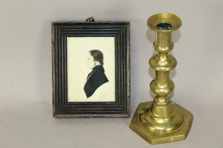 GREAT MINIATURE 19TH C WATERCOLOR PROFILE PORTRAIT OF A YOUNG MAN FRAME ...