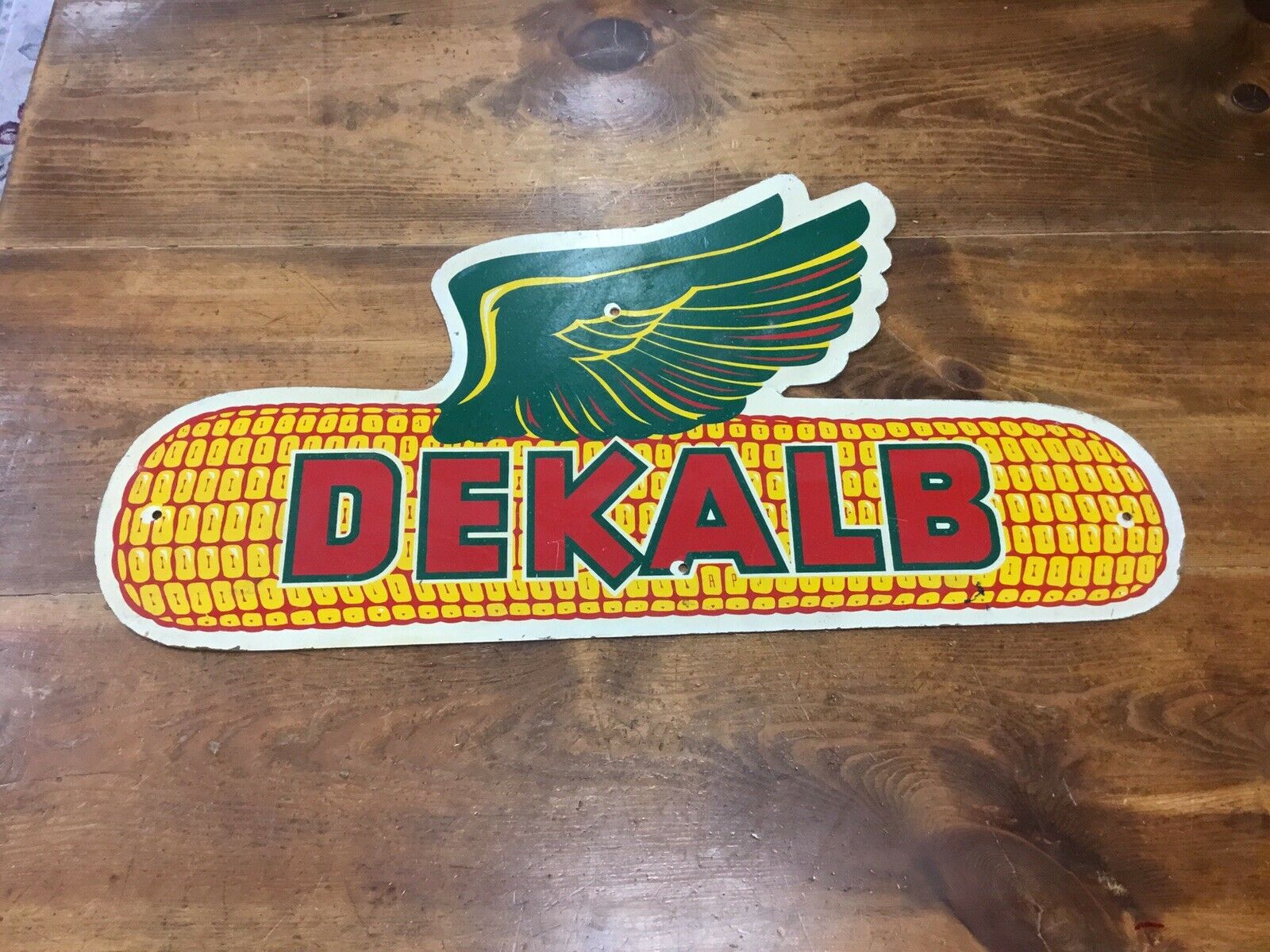 VINTAGE DEKALB FEED SIGN FLYING CORN FARM AGRICULTURE SIGN 31” X 16 ...