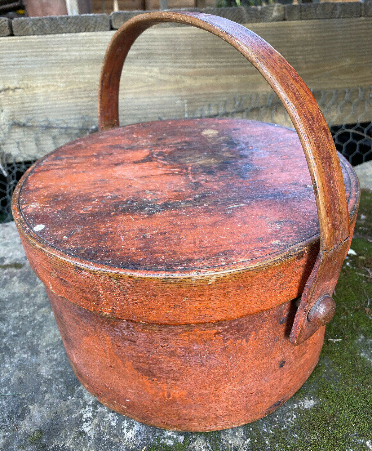 Primitive Antique Wooden Bale Handled Pantry Box Old Paint Wood Bucket ...