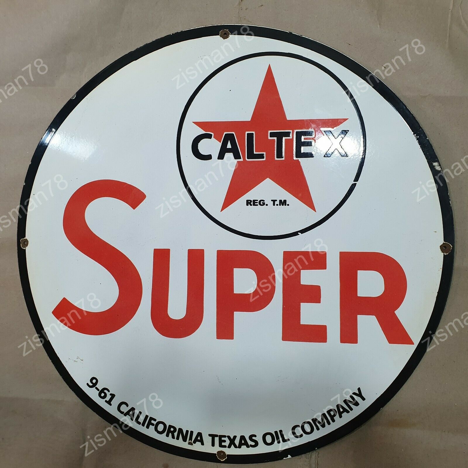 CALTEX TEXAS OIL CO. VINTAGE PORCELAIN SIGN 30 INCHES ROUND | #15616822