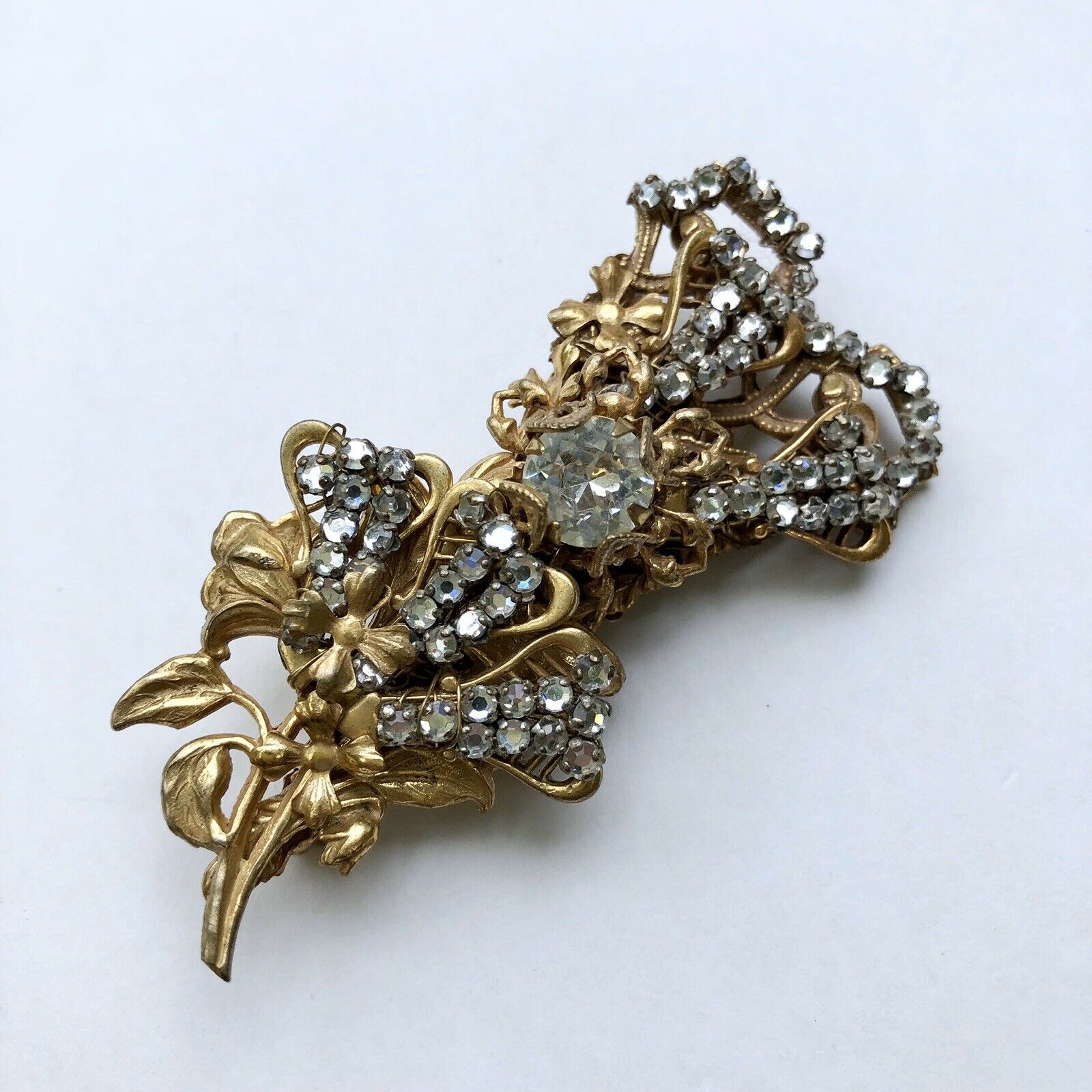 Rare Signed Miriam Haskell Rhinestone Filagree Flower Brooch Pin ...