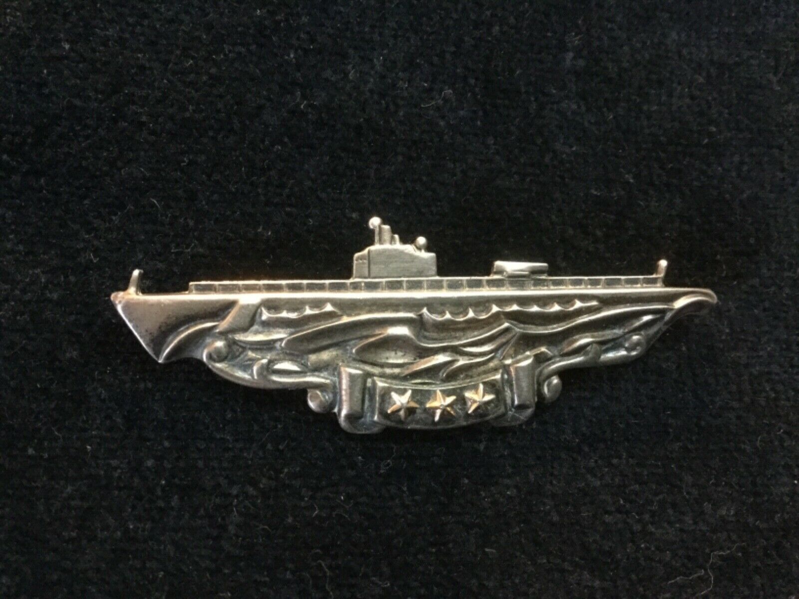 NAVY WWII USN STERLING COMBAT PATROL SUBMARINE BADGE PIN W/ 3 STARS ...
