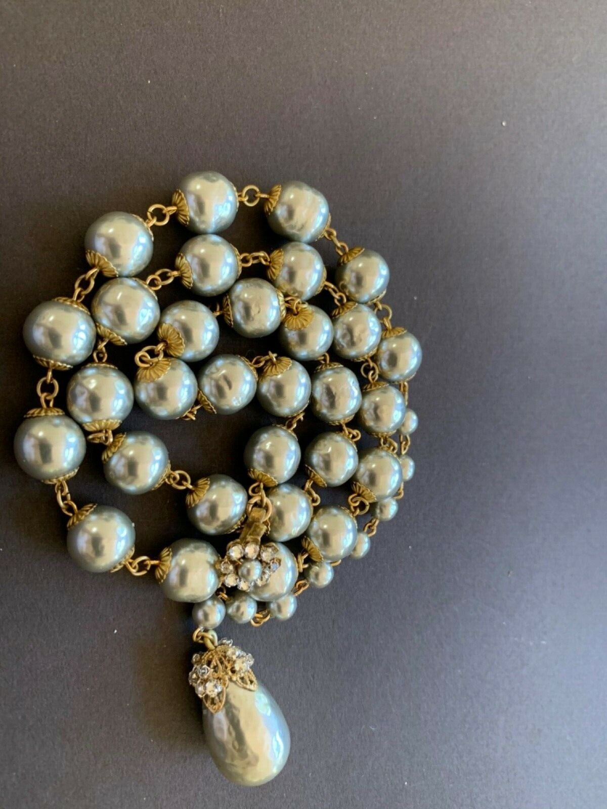 Sign Miriam Haskell Huge Silver Pearls Rhinestone Necklace Jewelry ...