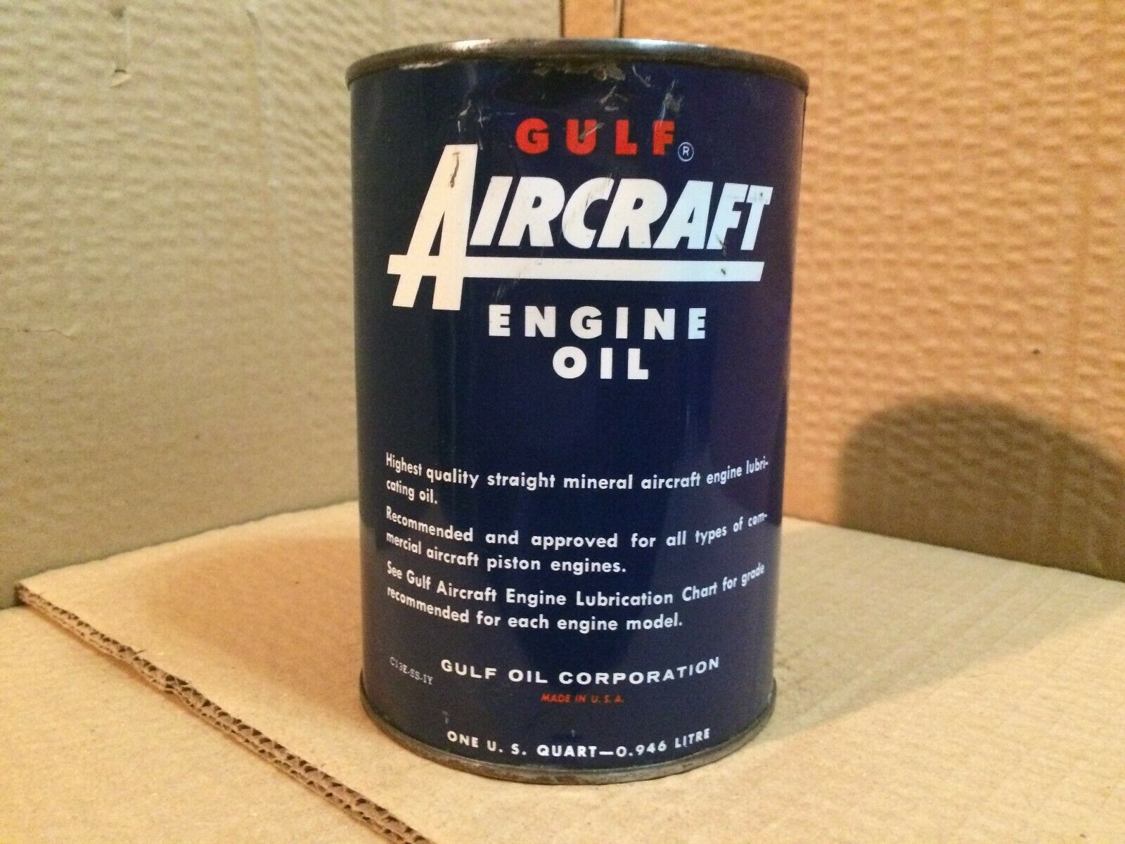 Vintage GULF AIRCRAFT Engine Oil Can Metal FULL Aviation Aero Airplane ...
