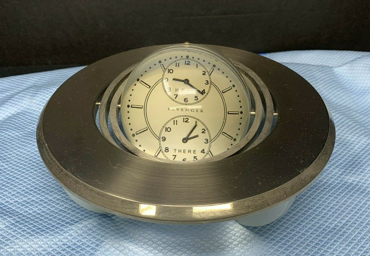Levenger Vintage Swiveling Glass Globe Clock In Brushed Nickel Stand ...