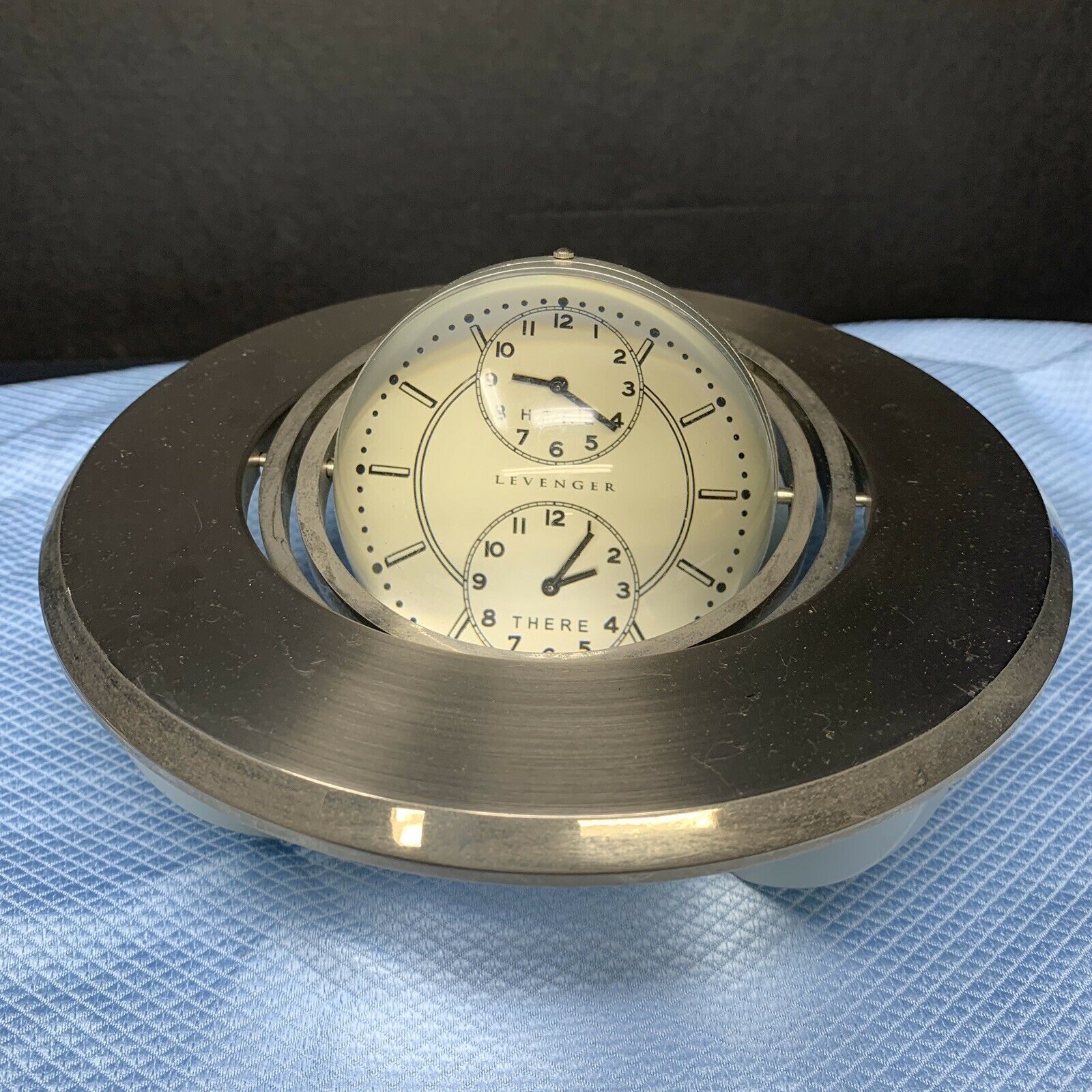 Levenger Vintage Swiveling Glass Globe Clock In Brushed Nickel Stand ...