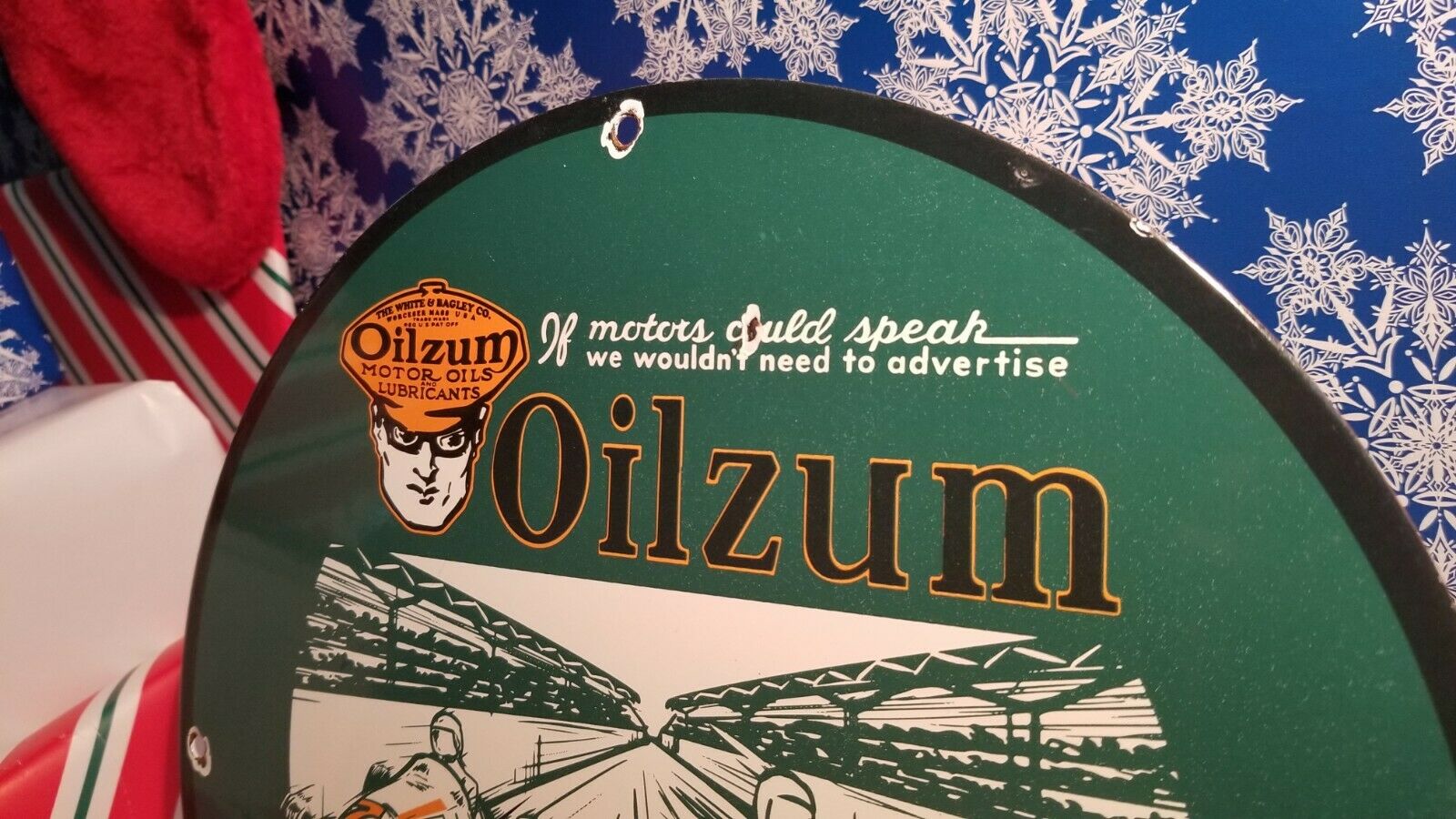 VINTAGE OILZUM MOTOR OILS PORCELAIN GASOLINE SERVICE STATION PUMP PLATE ...