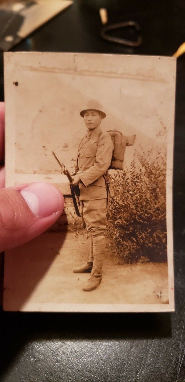 WW2 Japanese Photo Of SOLDIER With Bayonet And Rifle. Full Ready For Wa ...