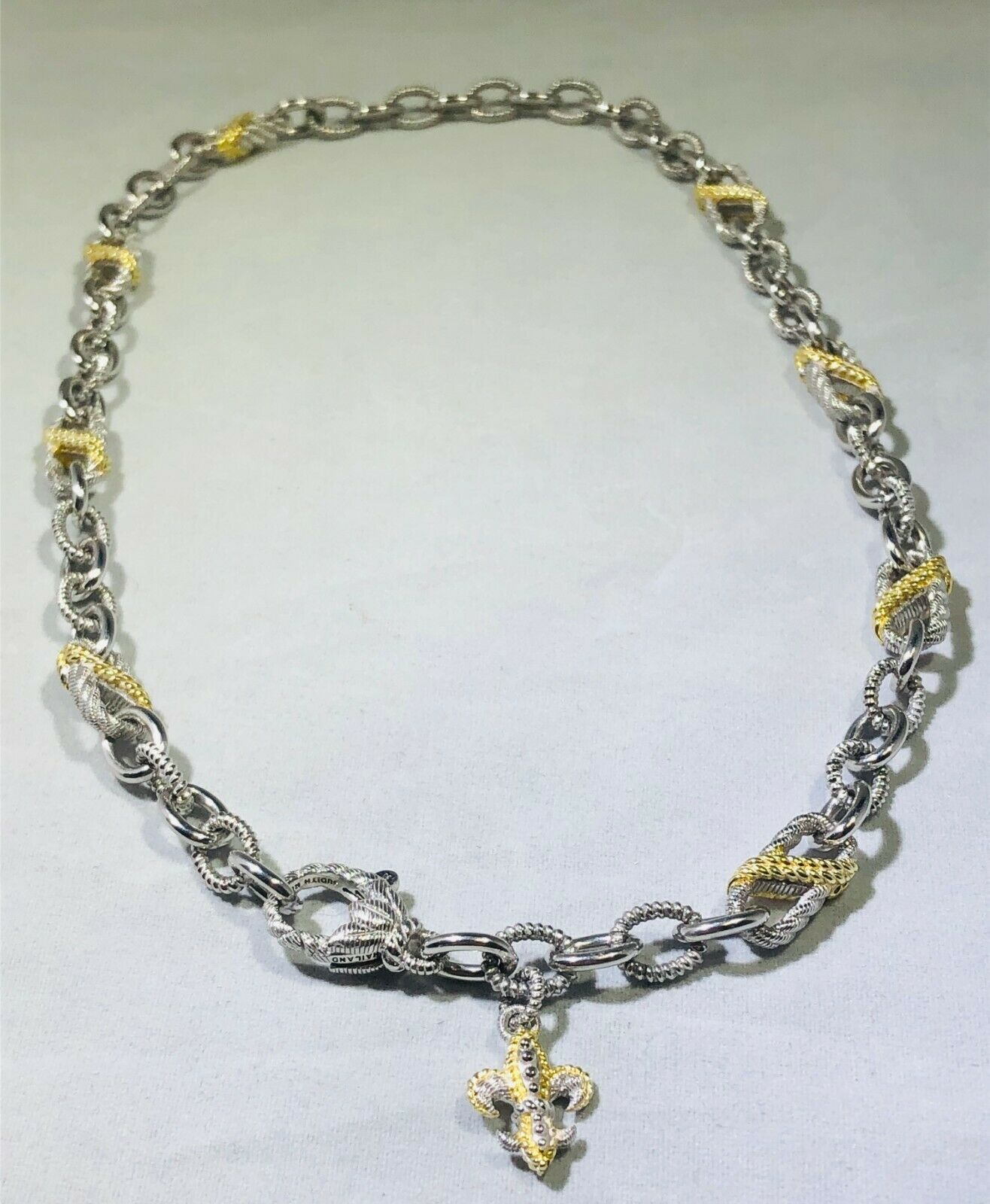 Judith Ripka Sterling Silver 14kt Clad Fleur De Lis Pendant Chain Link ...