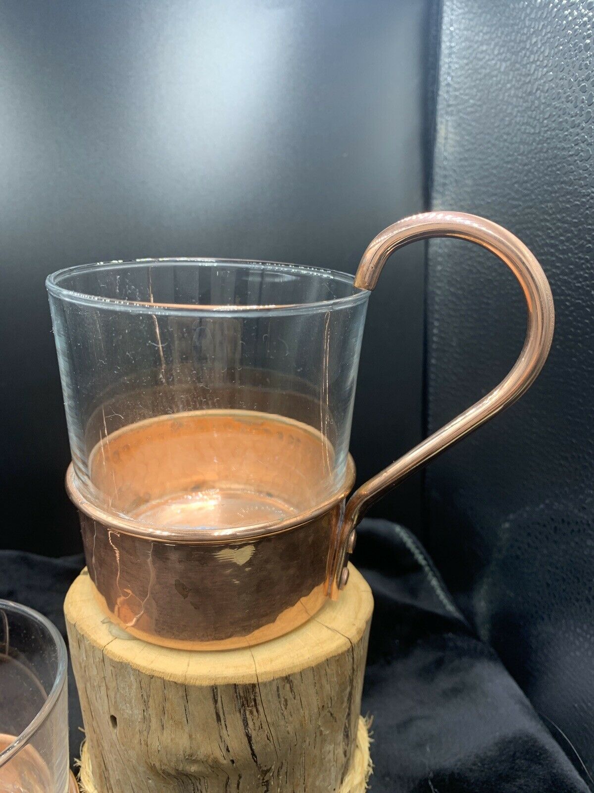 Williams Sonoma Moscow Mule Cups Mugs Hammered Copper With Glass ...
