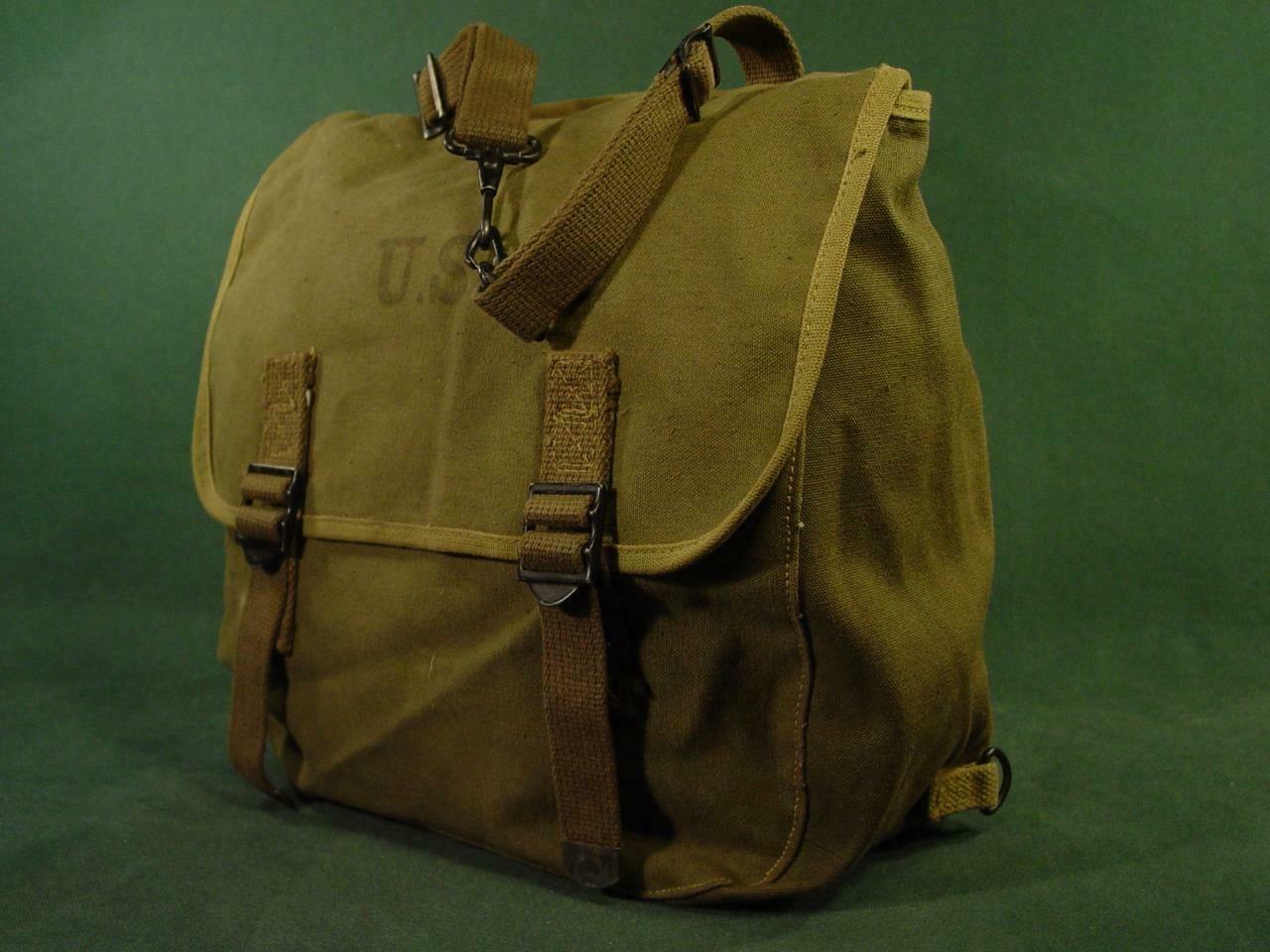 VINTAGE WWII ARMY OD GREEN CANVAS MUSETTE FIELD BAG BACKPACK | #15591111