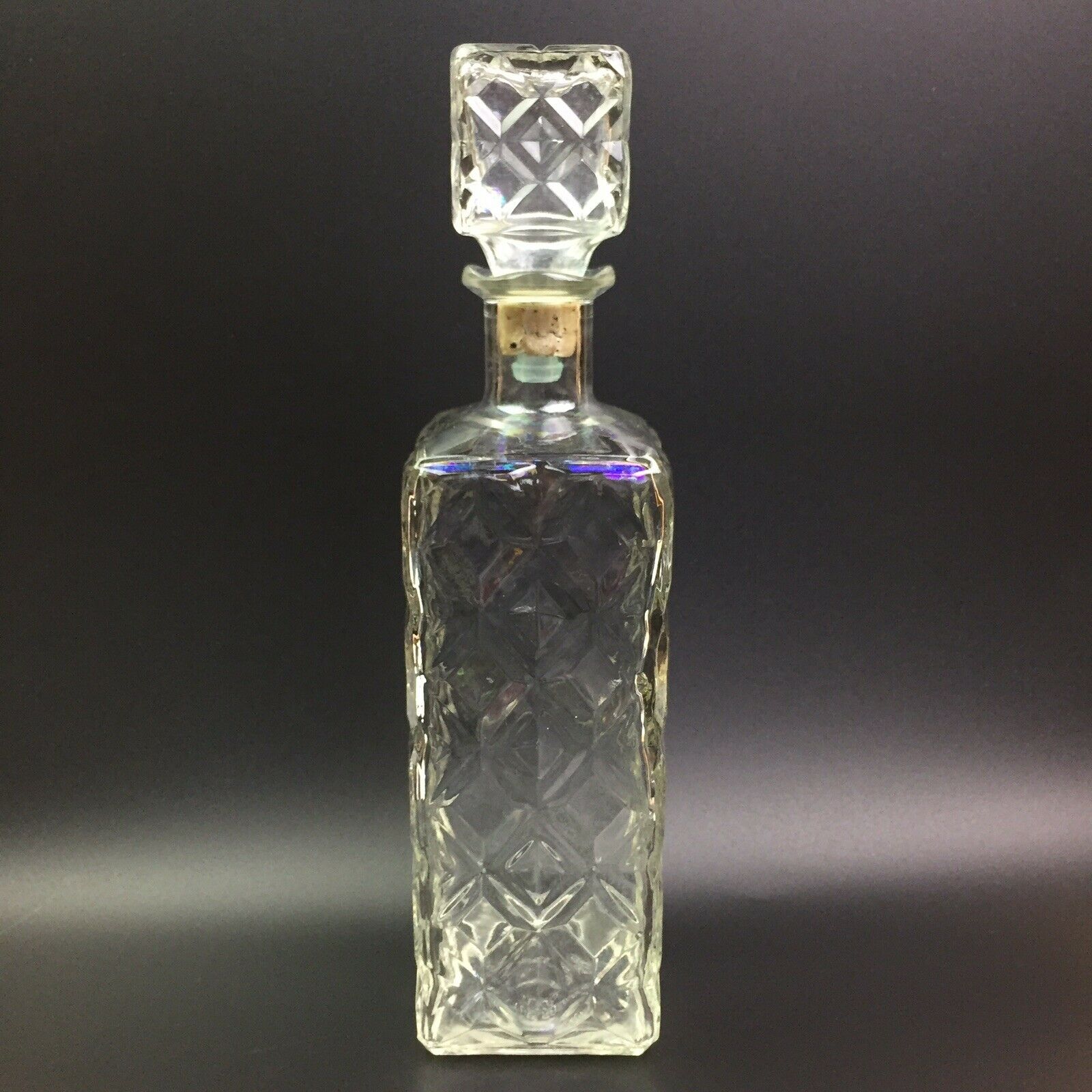 Vtg MTC Thatcher Diamond Pattern Clear Glass Bottle Liquor Decanter ...
