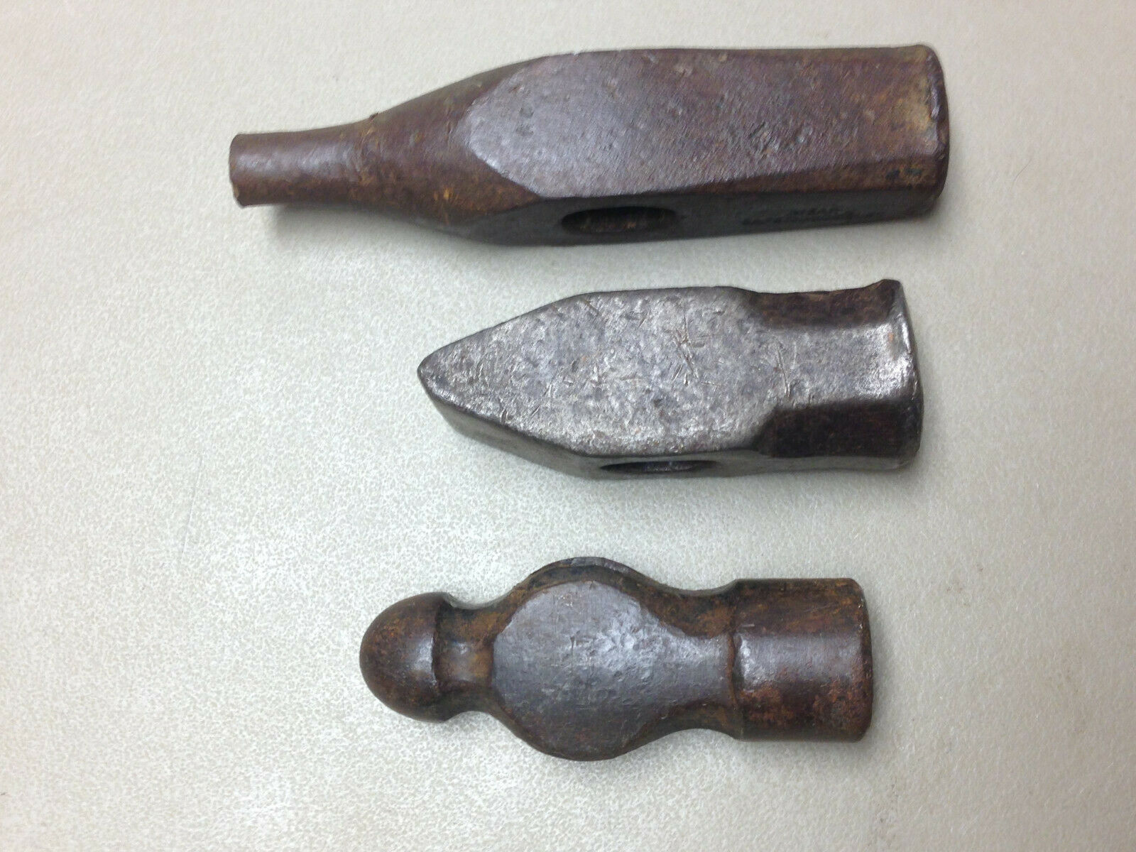 3 Vintage Blacksmith Hammer Heads Punch Cross & Ball Peen Old Anvil ...