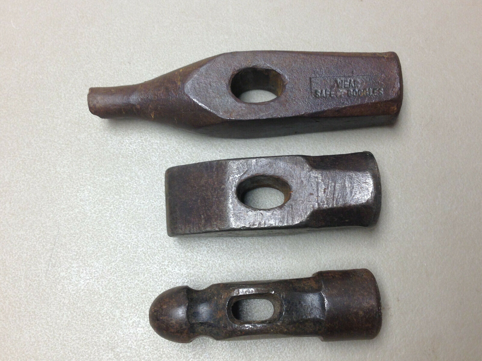 3 Vintage Blacksmith Hammer Heads Punch Cross & Ball Peen Old Anvil ...