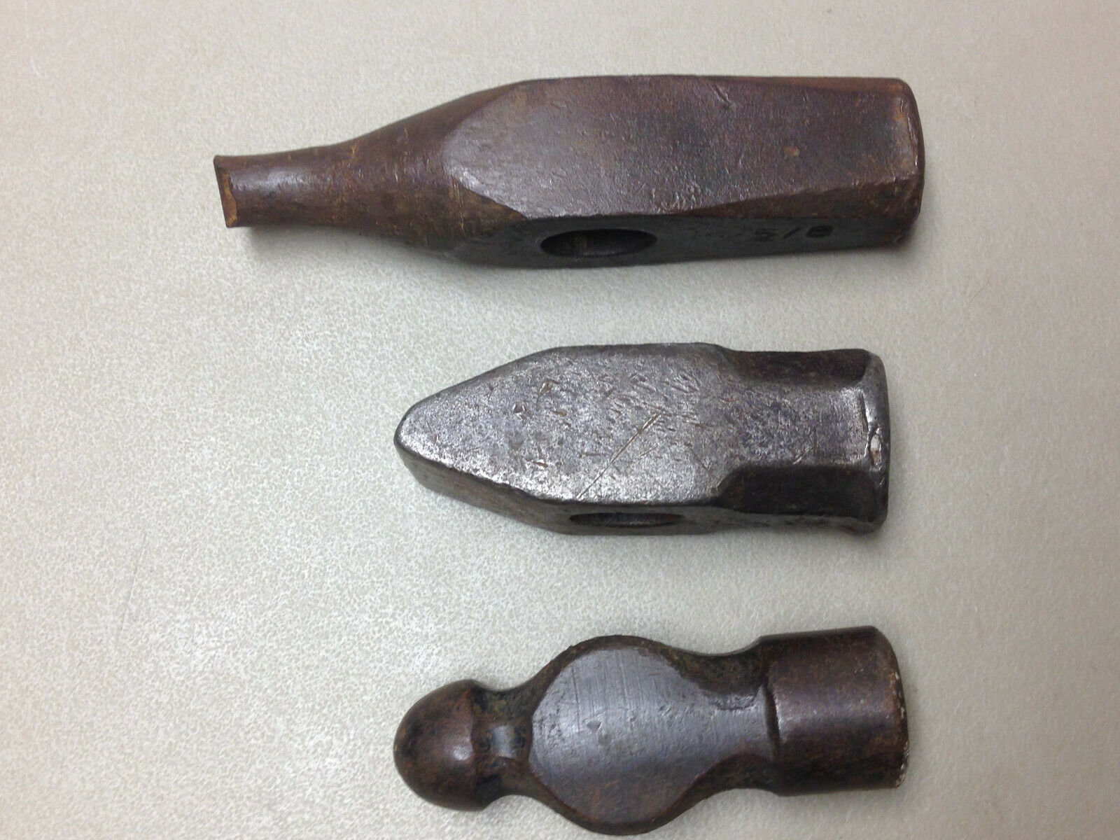 3 Vintage Blacksmith Hammer Heads Punch Cross & Ball Peen Old Anvil ...