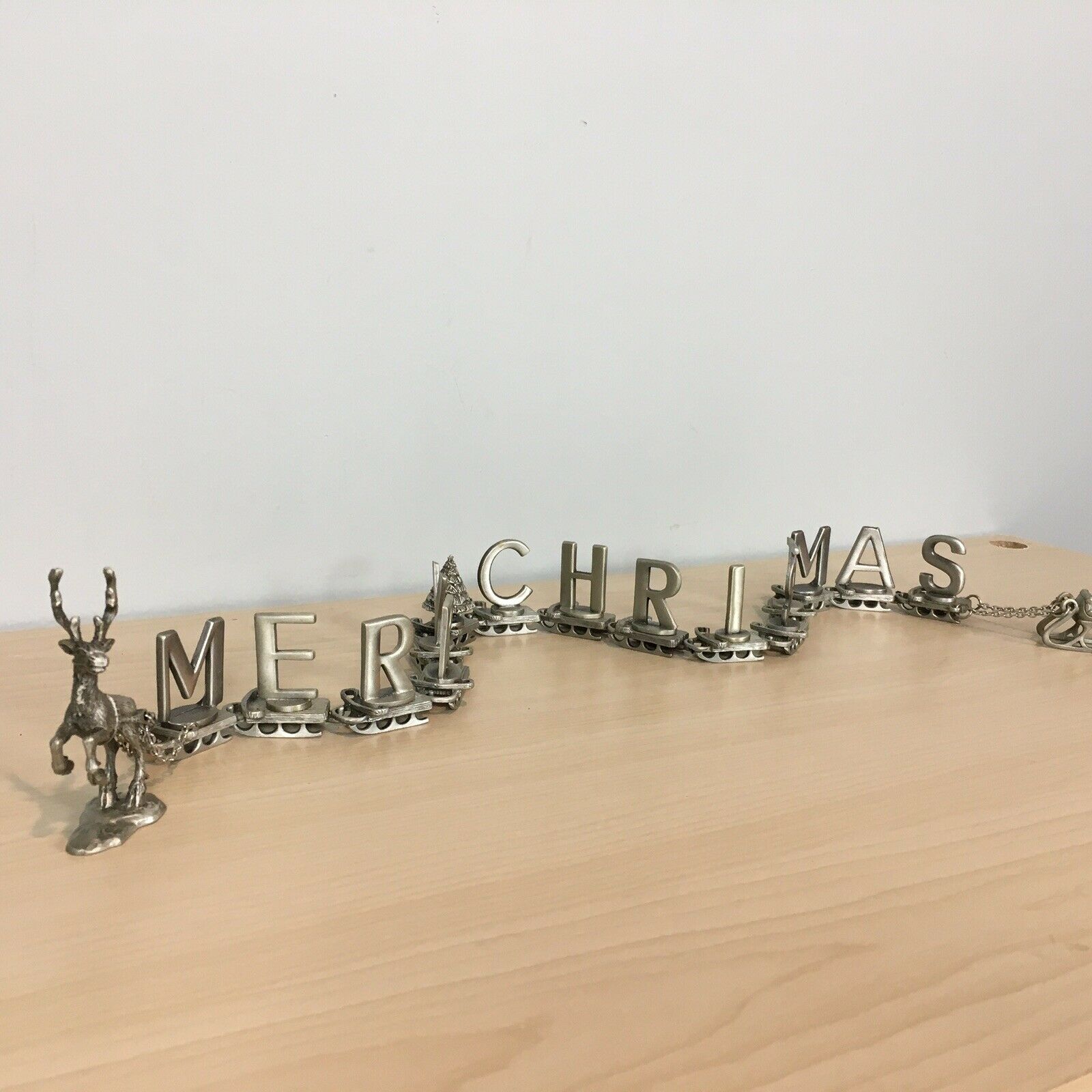 FORT USA Pewter 17 Piece Merry Christmas Sled Sleigh Train Box | #15382911