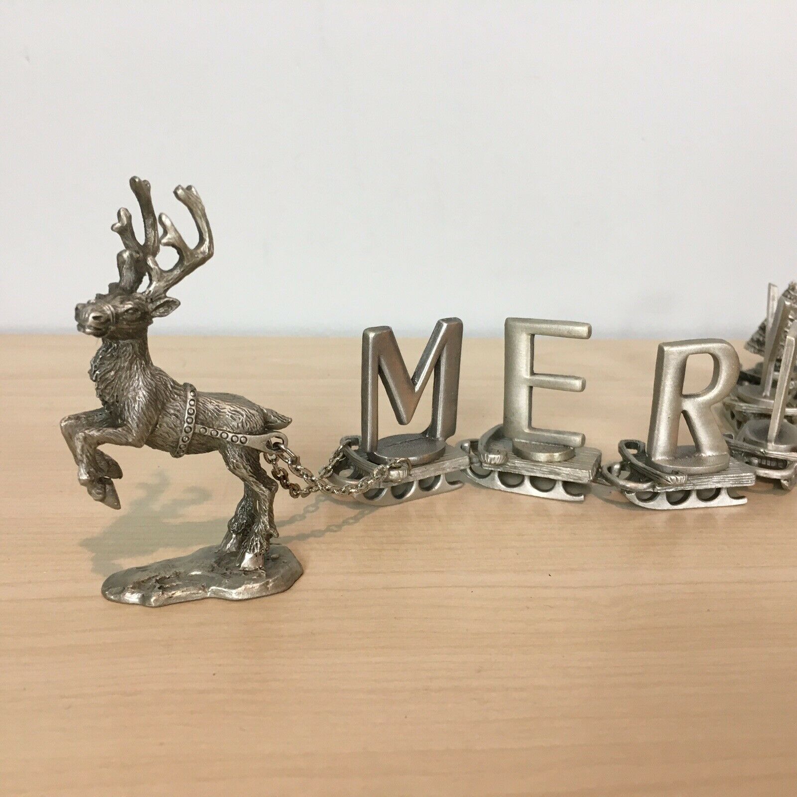 FORT USA Pewter 17 Piece Merry Christmas Sled Sleigh Train Box | #15382911