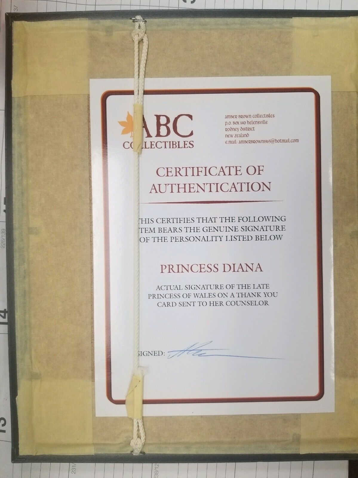 Princess Diana Framed And Signed Photo Certificate Of Authentication On ...