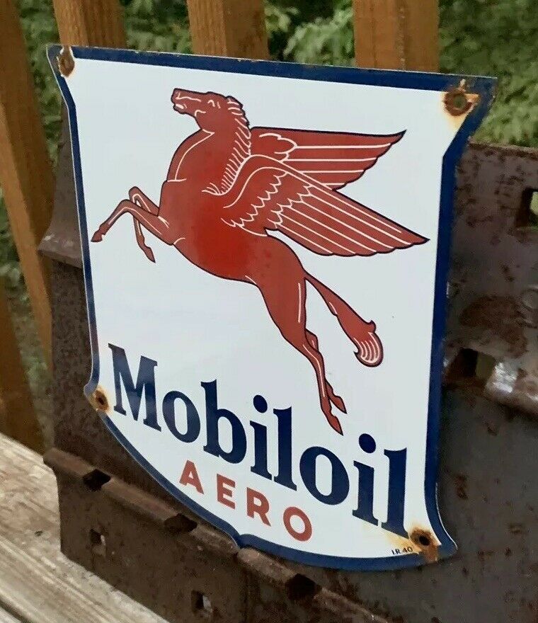 VINTAGE MOBILOIL AERO PORCELAIN GAS STATION PUMP PLATE SIGN | #15373286