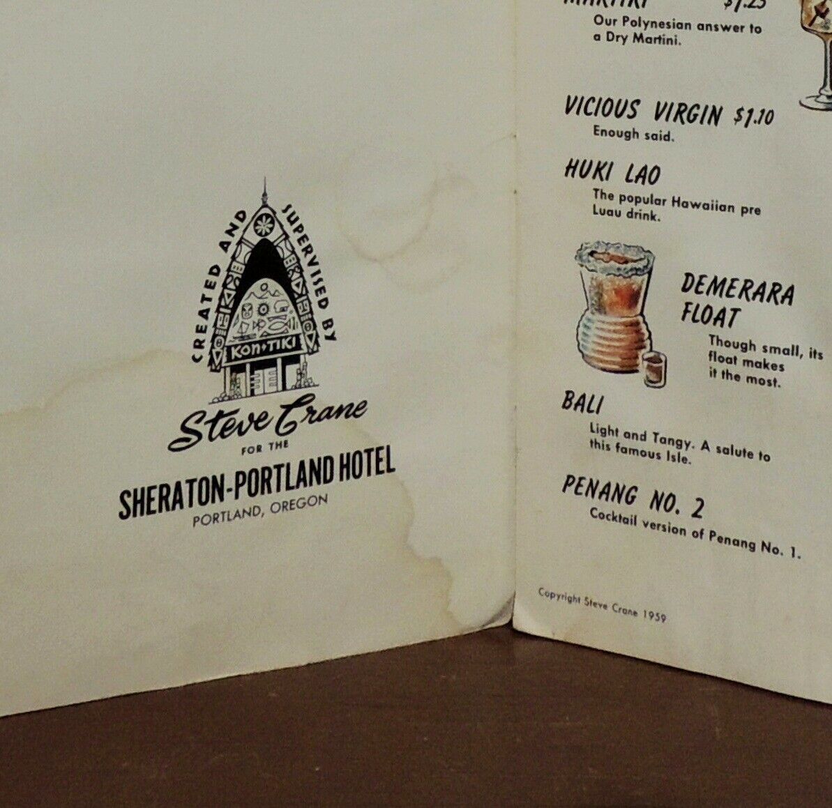 Kon Tiki Bar Restaurant Complete Menu 1959 Sheraton Portland Hotel ...