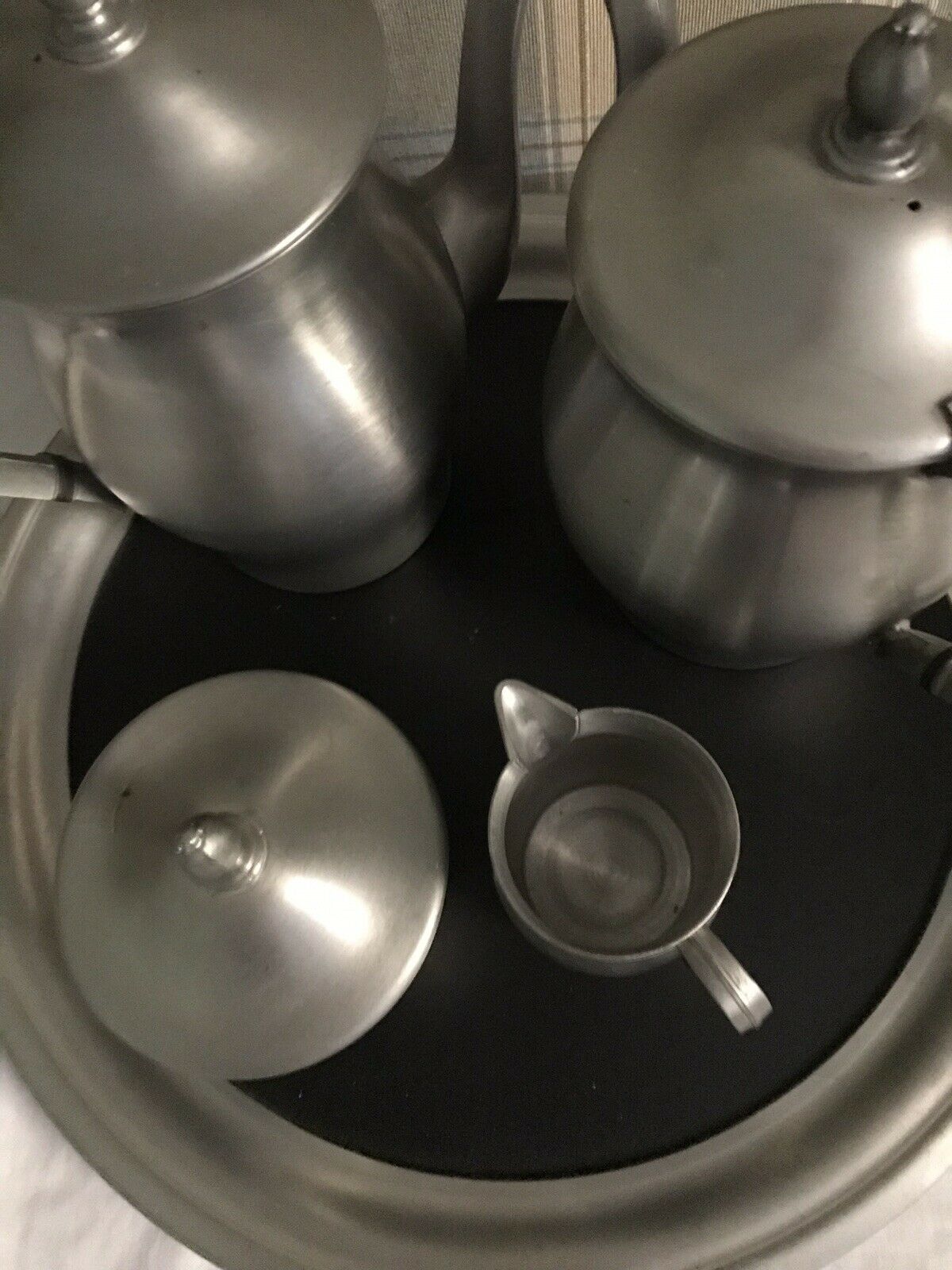 INTERNATIONAL PEWTER 5 PIECE COFFEE TEA SUGAR CREAMER TRAY SET BR ...