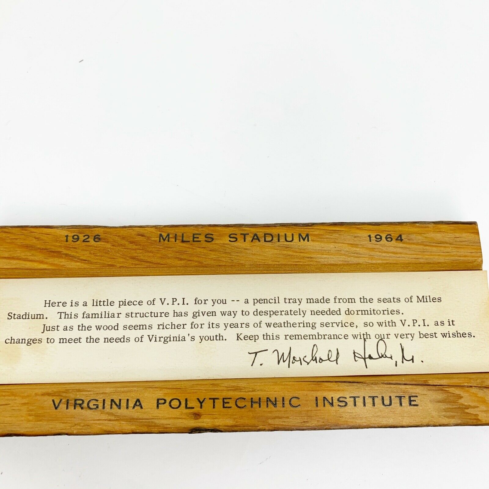 1964 Virginia Polytechnic Institute VPI Pencil Tray Miles Stadium Seat ...