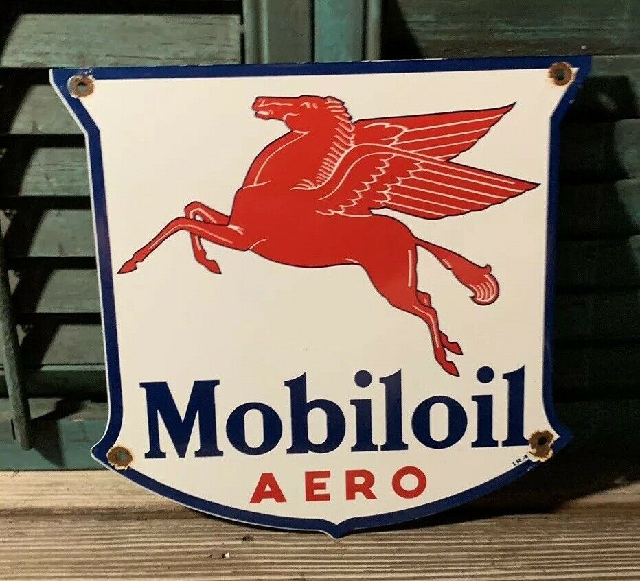 VINTAGE MOBILOIL AERO PORCELAIN GAS STATION PUMP PLATE SIGN | #15251284