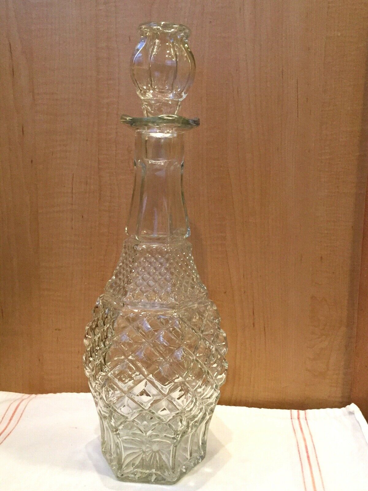 Vintage Clear Cut - Glass Liquor Decanter Bottle With Stopper | #15373229