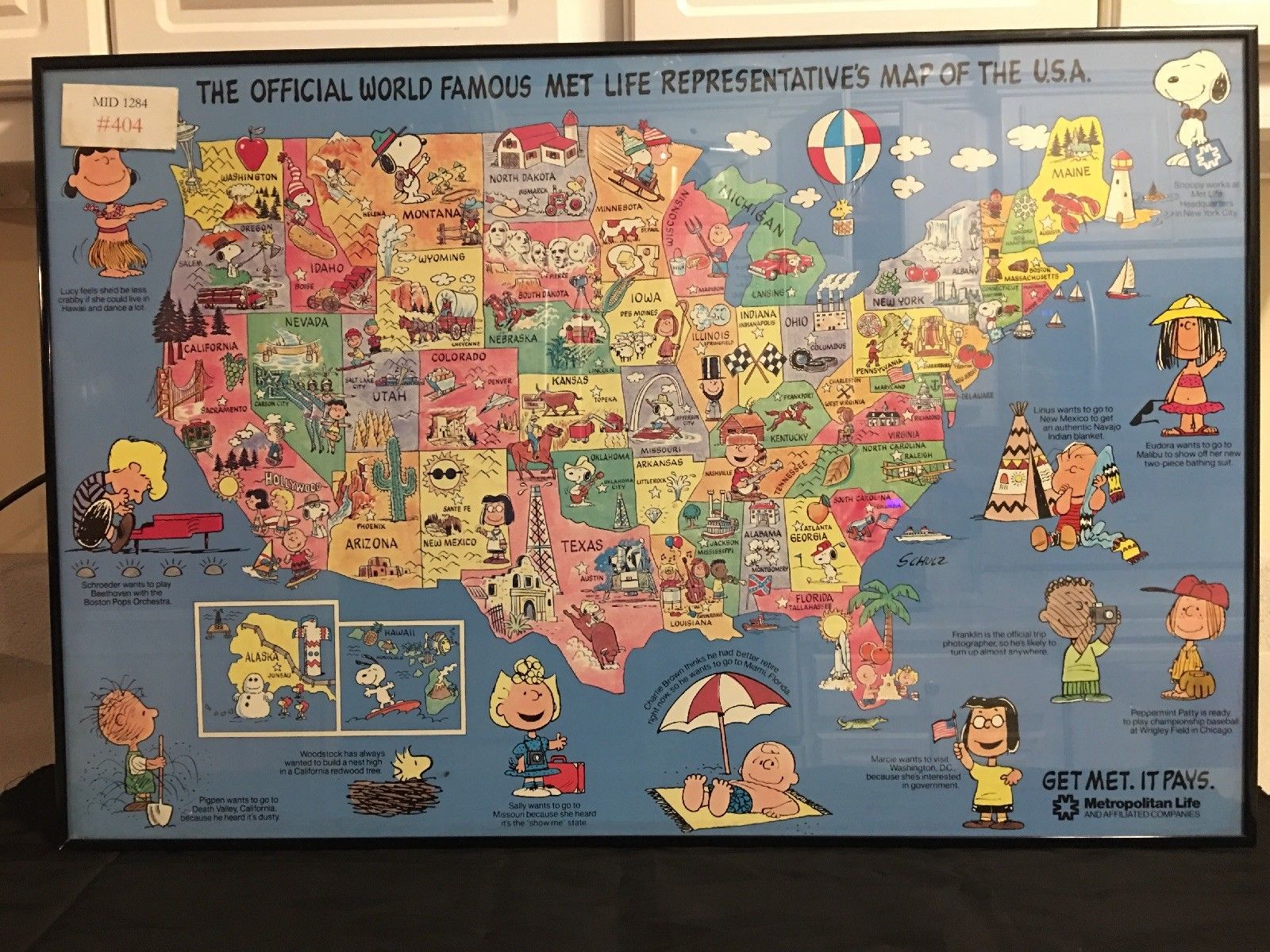 Snoopy Peanuts Paper Wall Poster MET LIFE REPRESENTATIVES MAP OF USA ...