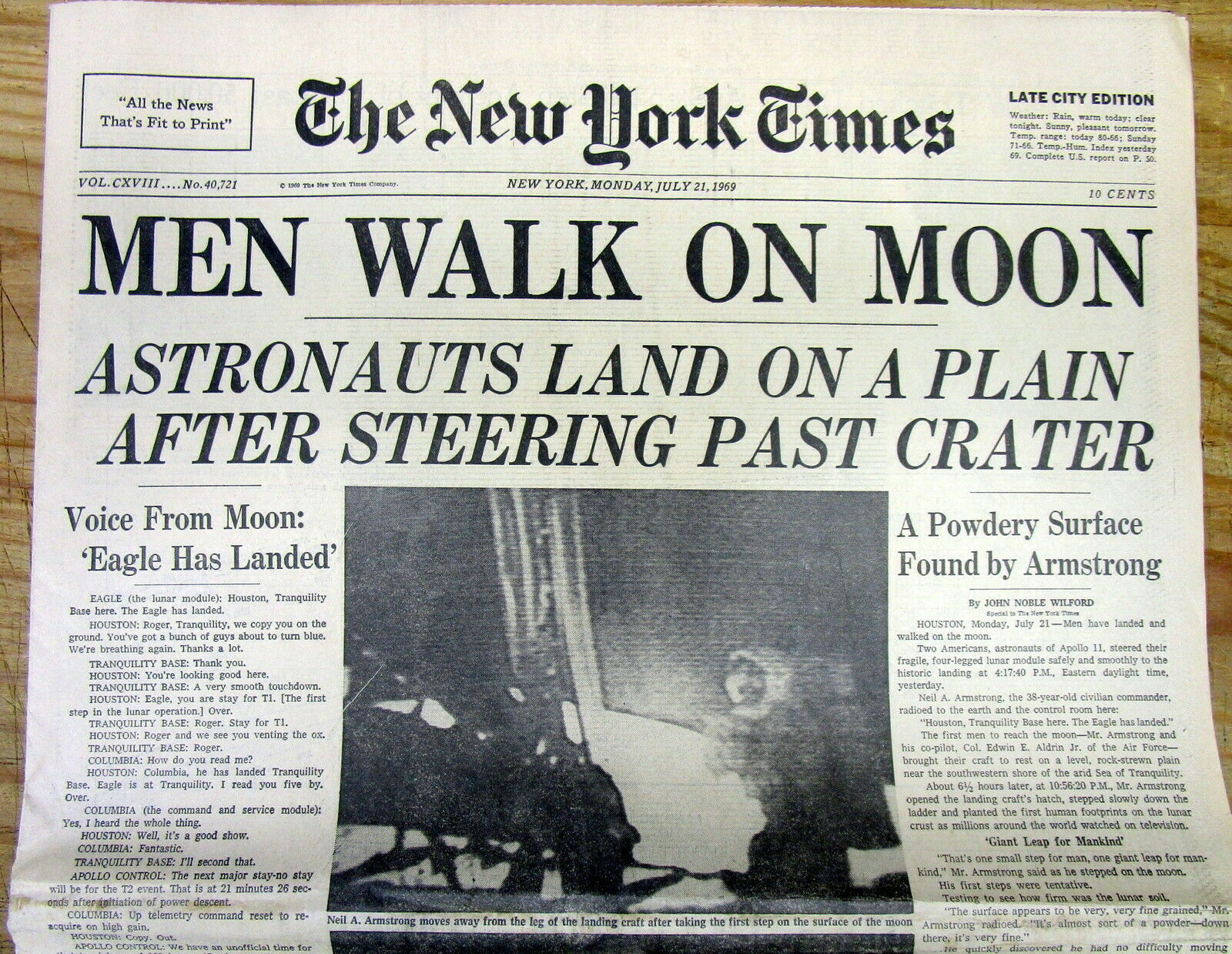 1969 NY Times Newspaper First Men WALK ON The MOON Neil Armstrong ...